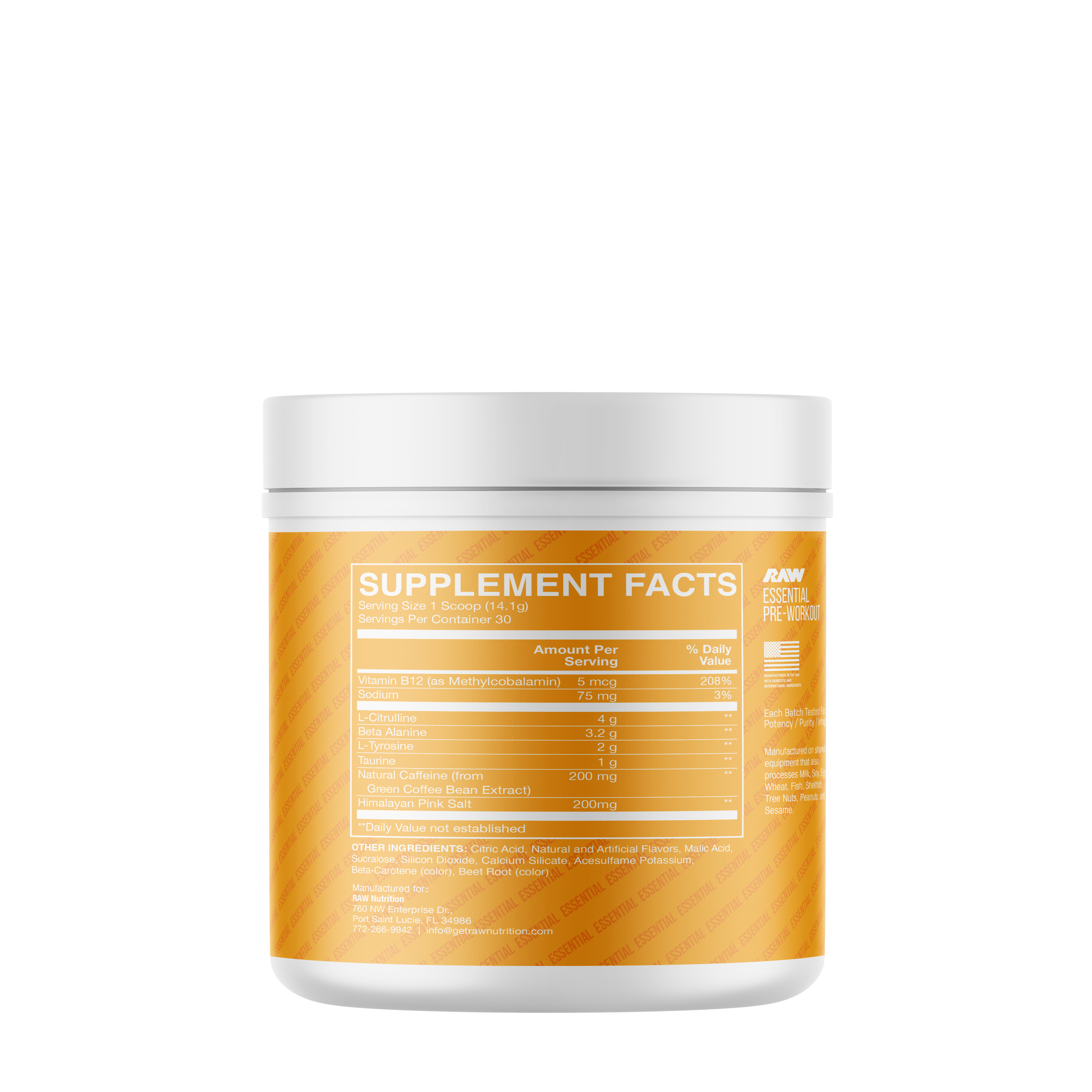 Raw Nutrition - Essential Pre-Workout - Peach Mango (30 Servings) | GNC