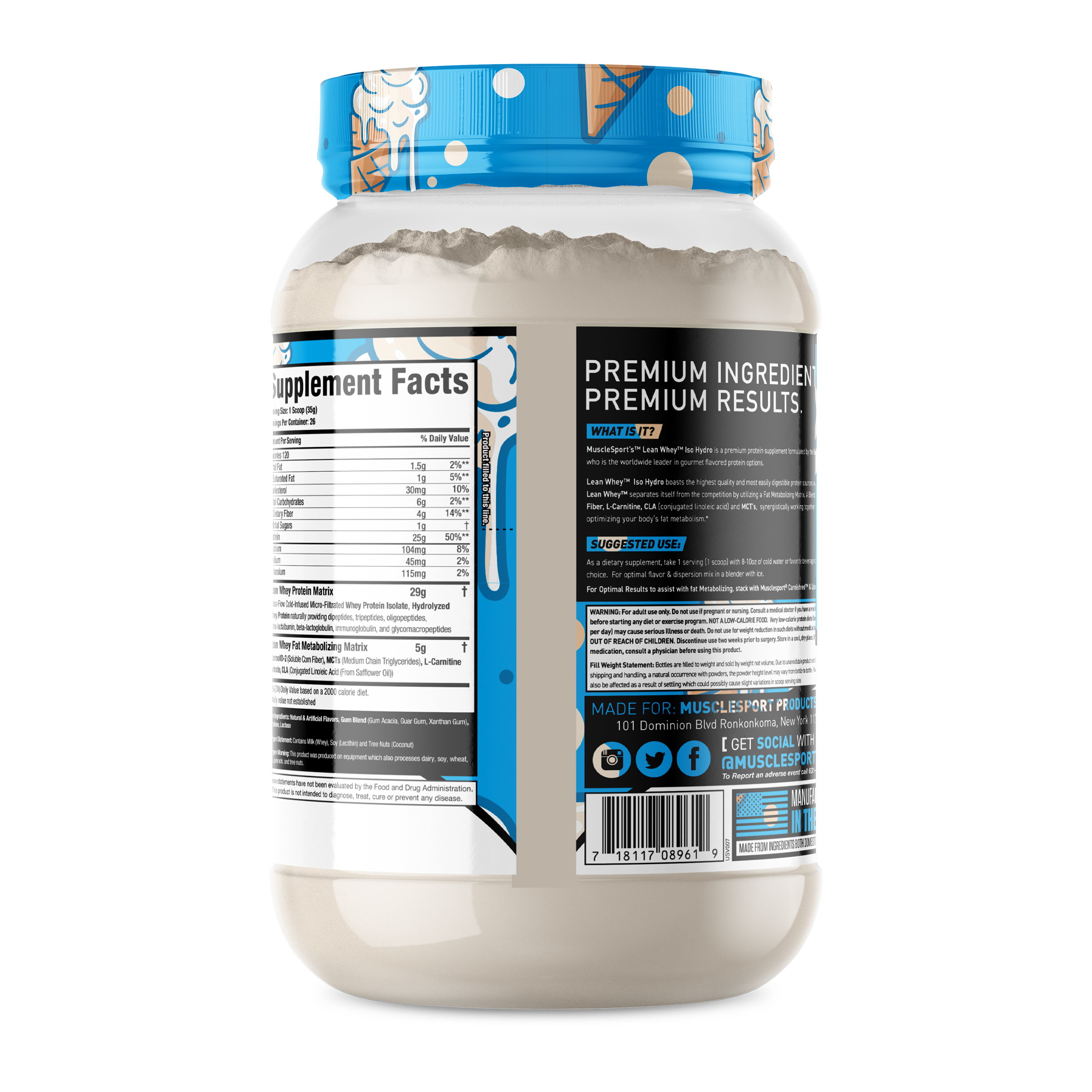 MuscleSport - Lean Whey Iso-Hydro Protein - Vanilla Ice Cream (26 Serving | GNC