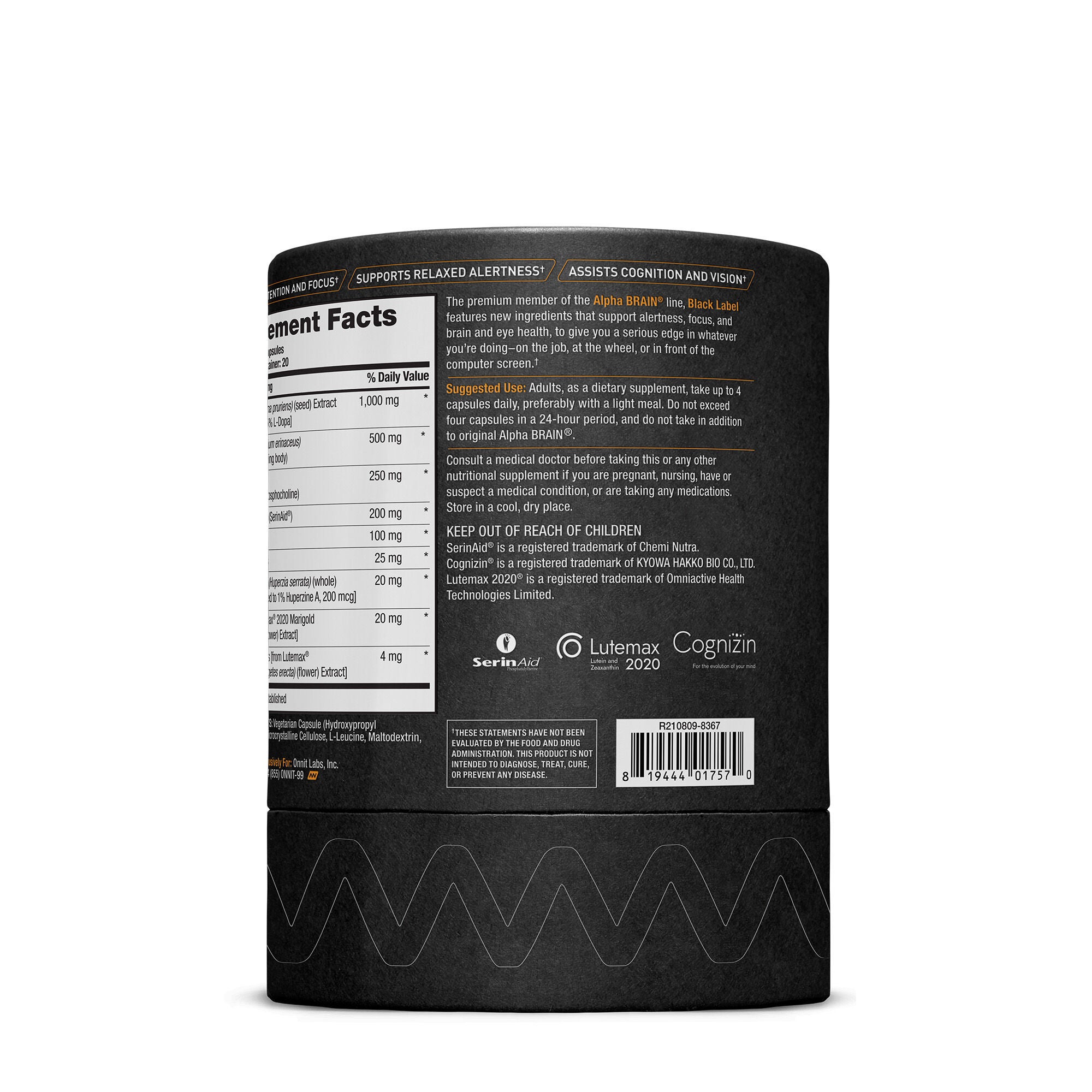 Onnit - Alpha Brain® Black Label - 80 Capsules | GNC