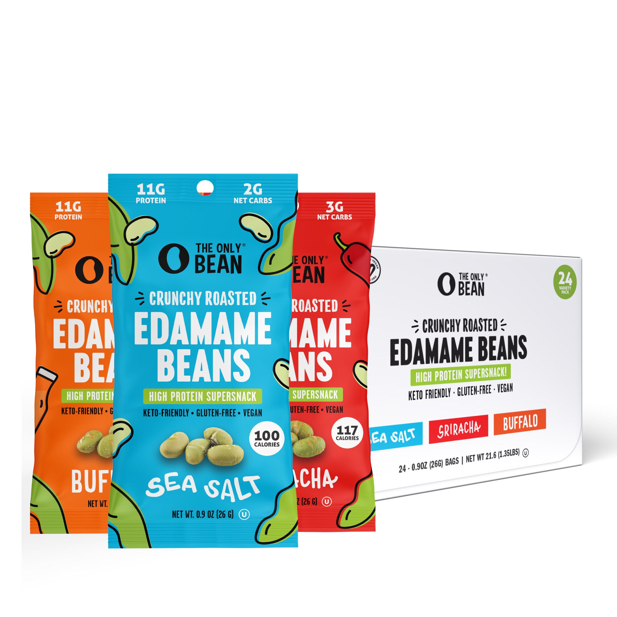 The Only Bean - Crunchy Roasted Edamame Beans - Variety Pack - 24 Bags ...