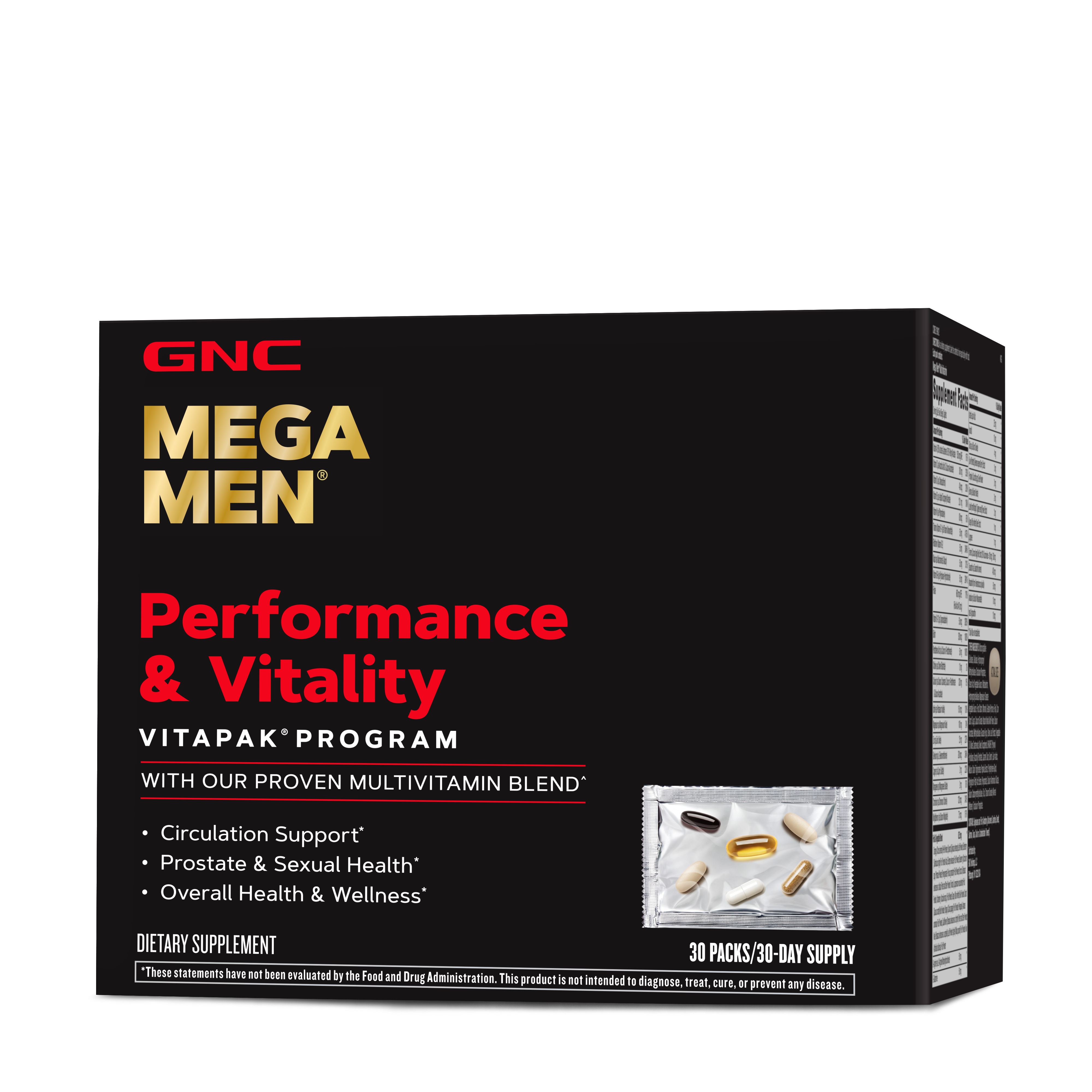 GNC Mega Men Performance Vitality Vitapak Program 30 Pack GNC