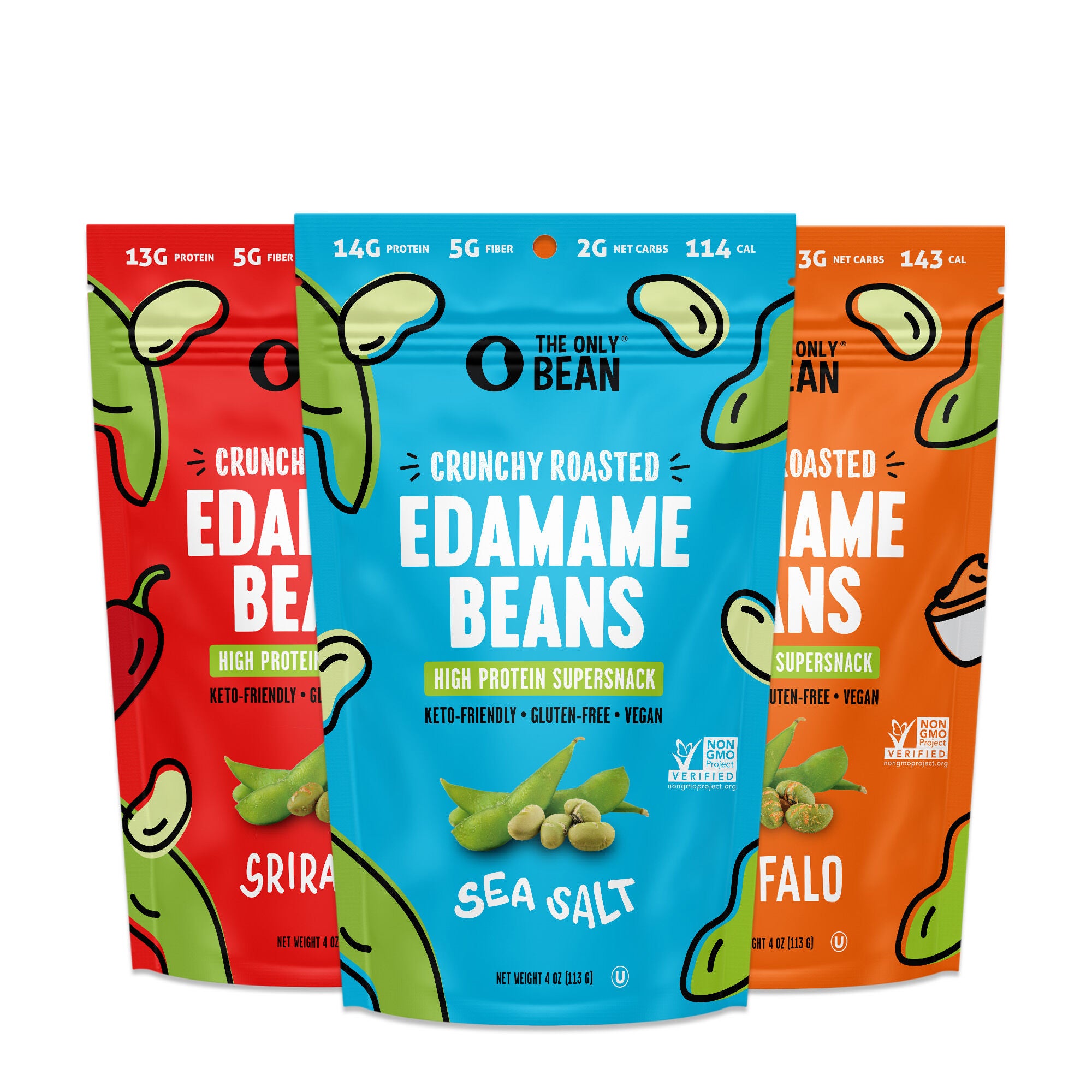 The Only Bean - Crunchy Roasted Edamame Beans - Variety Pack - 3 Bags | GNC