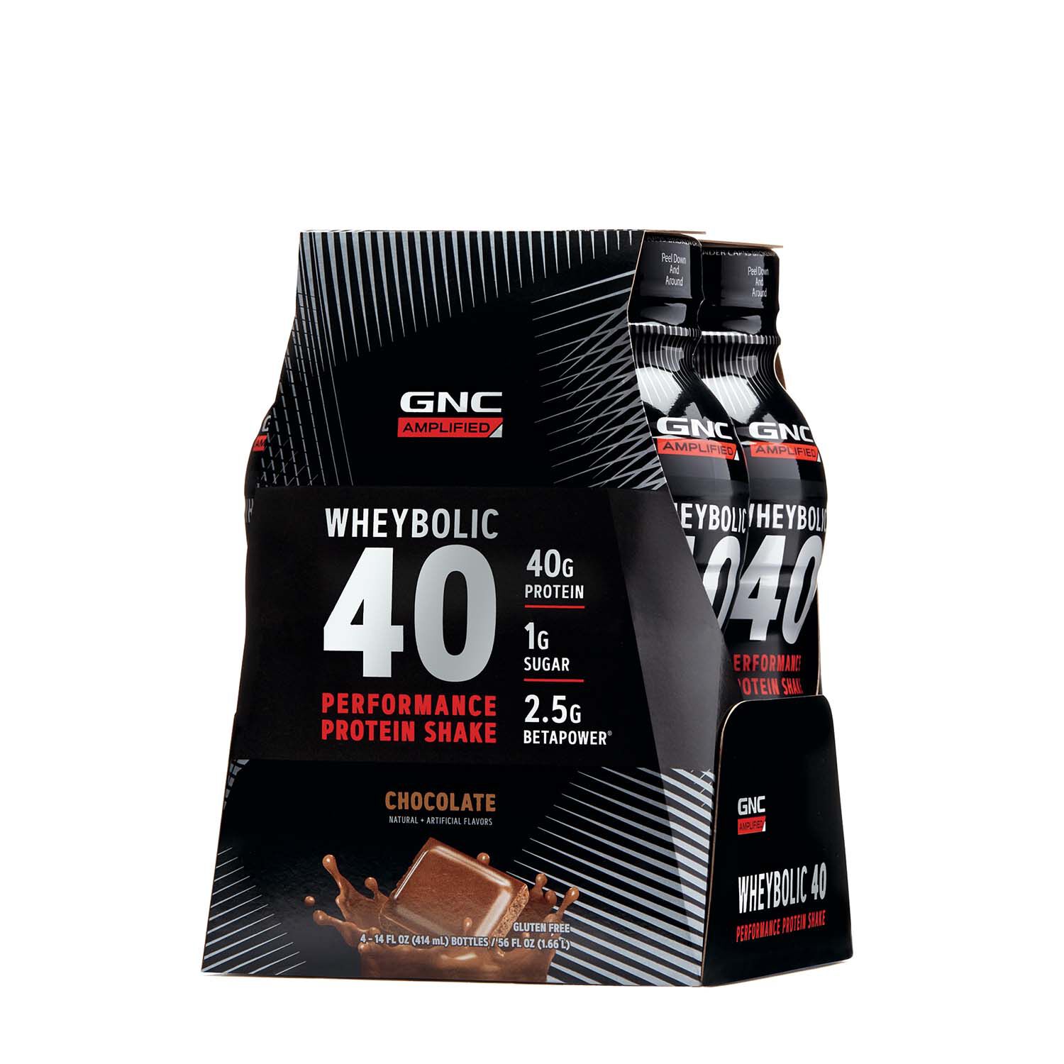 GNC AMP Wheybolic High Protein Drink 40 - Chocolate - 4 Bottles | GNC