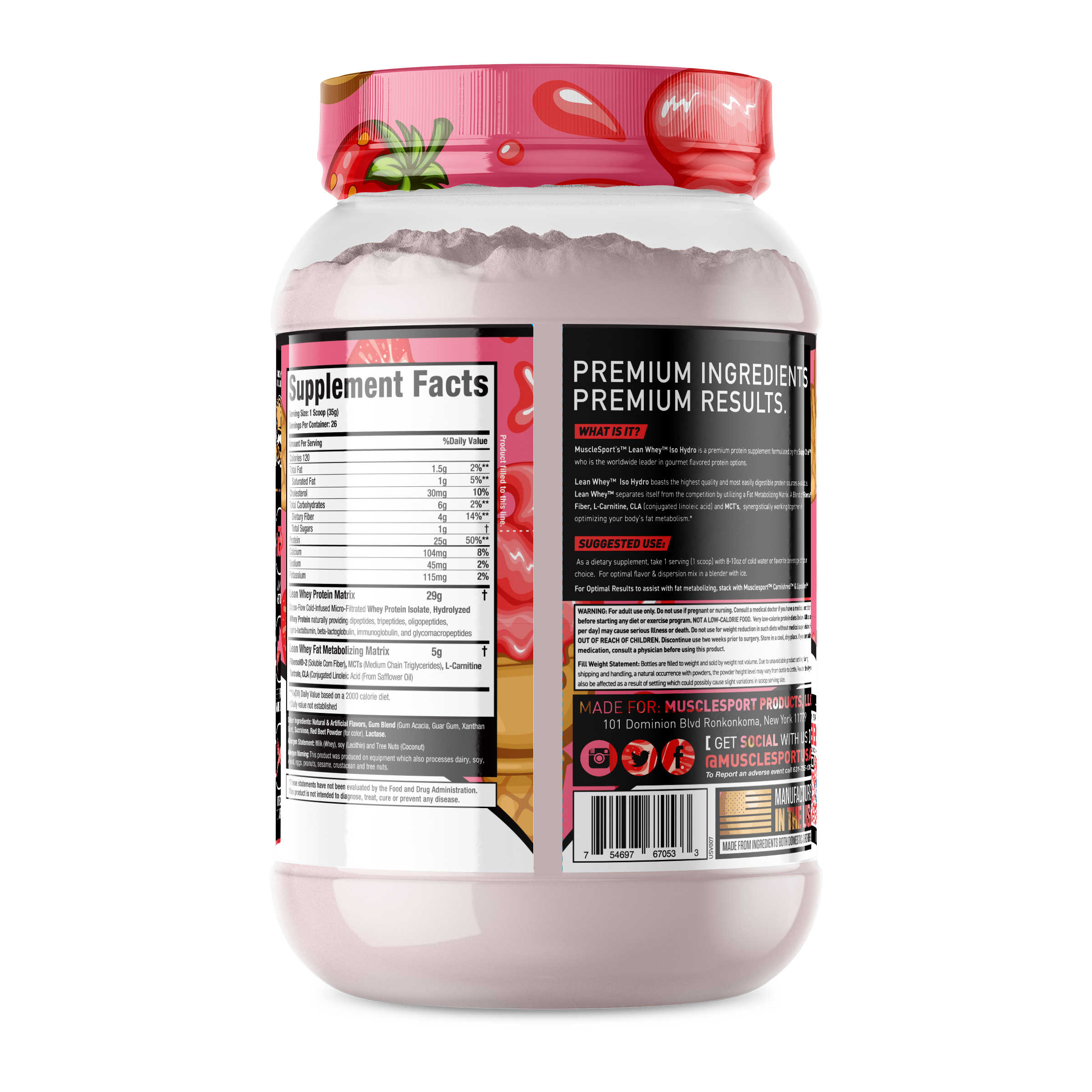 MuscleSport - Lean Whey Iso-Hydro Protein - Strawberry Ice Cream (26 Servings) | GNC