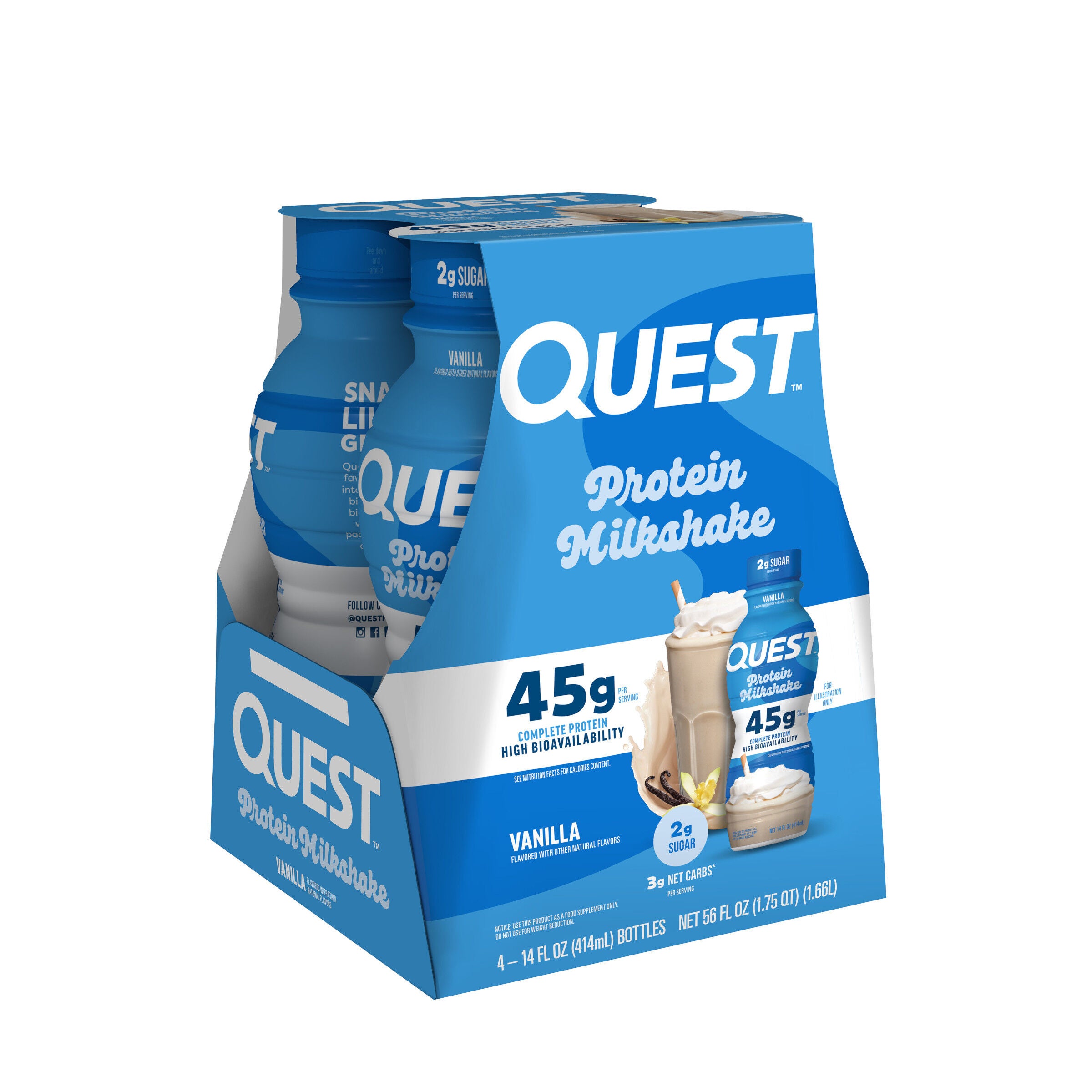 Quest® - Protein Milkshake RTD - Vanilla - 14 fl oz (4 Bottles) | GNC