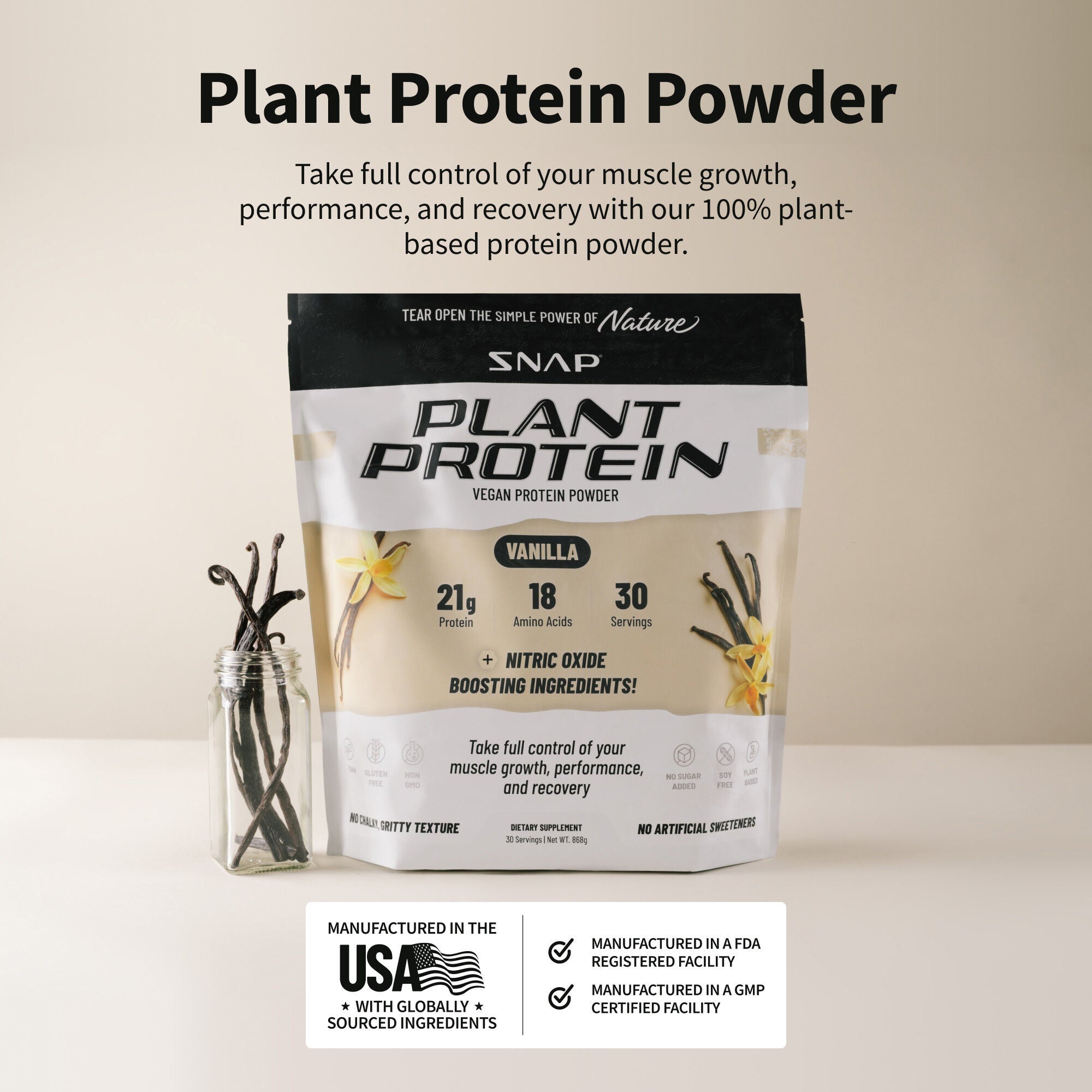 SNAP Supplements Plant Based Vegan Protein Vanilla | GNC