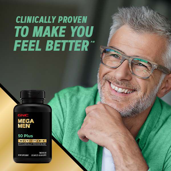 GNC Mega Men® - 50 Plus Multivitamin - 120 Caplets (60 Servings) | GNC