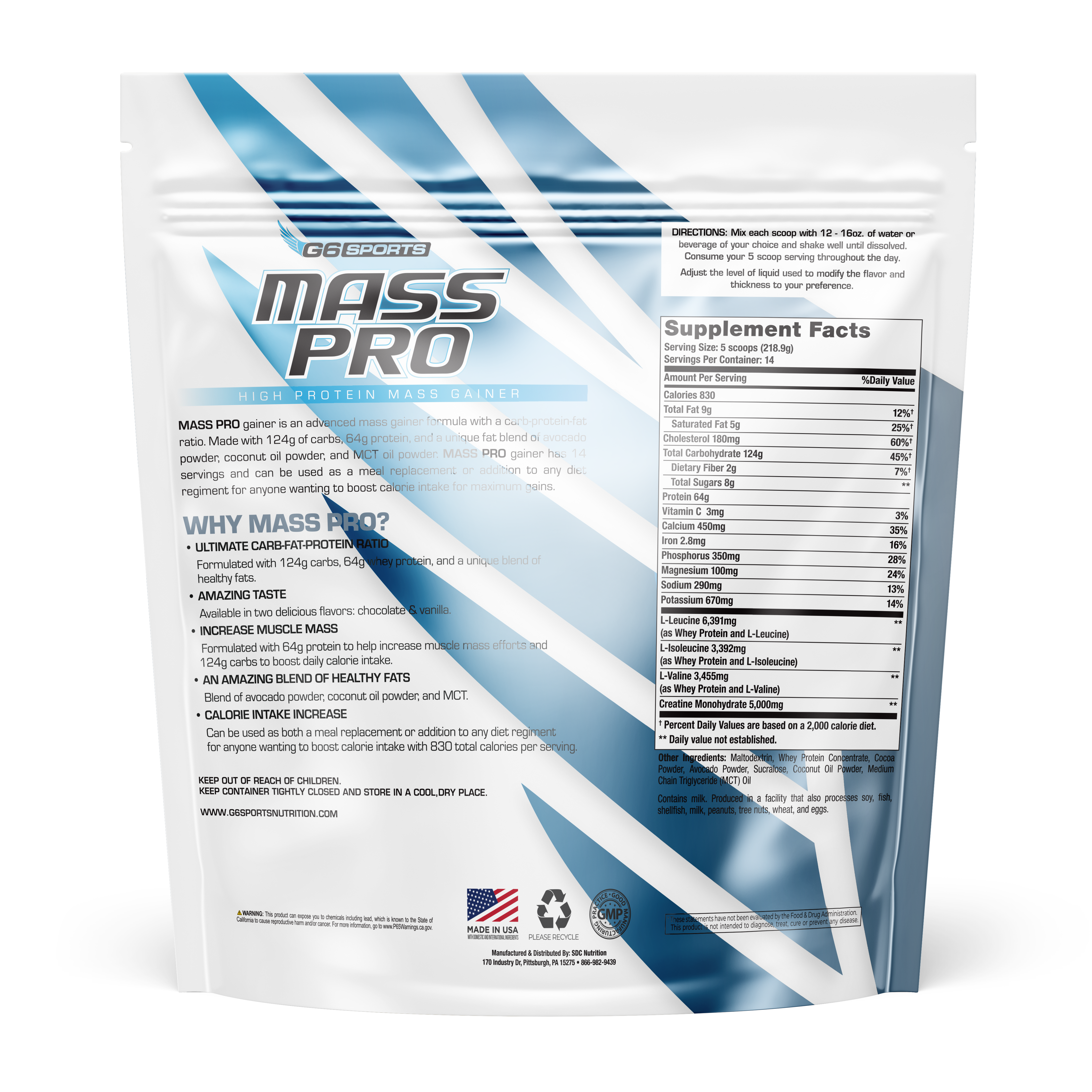 G6 Sports Mass Pro High Protein Mass Gainer- Chocolate | GNC