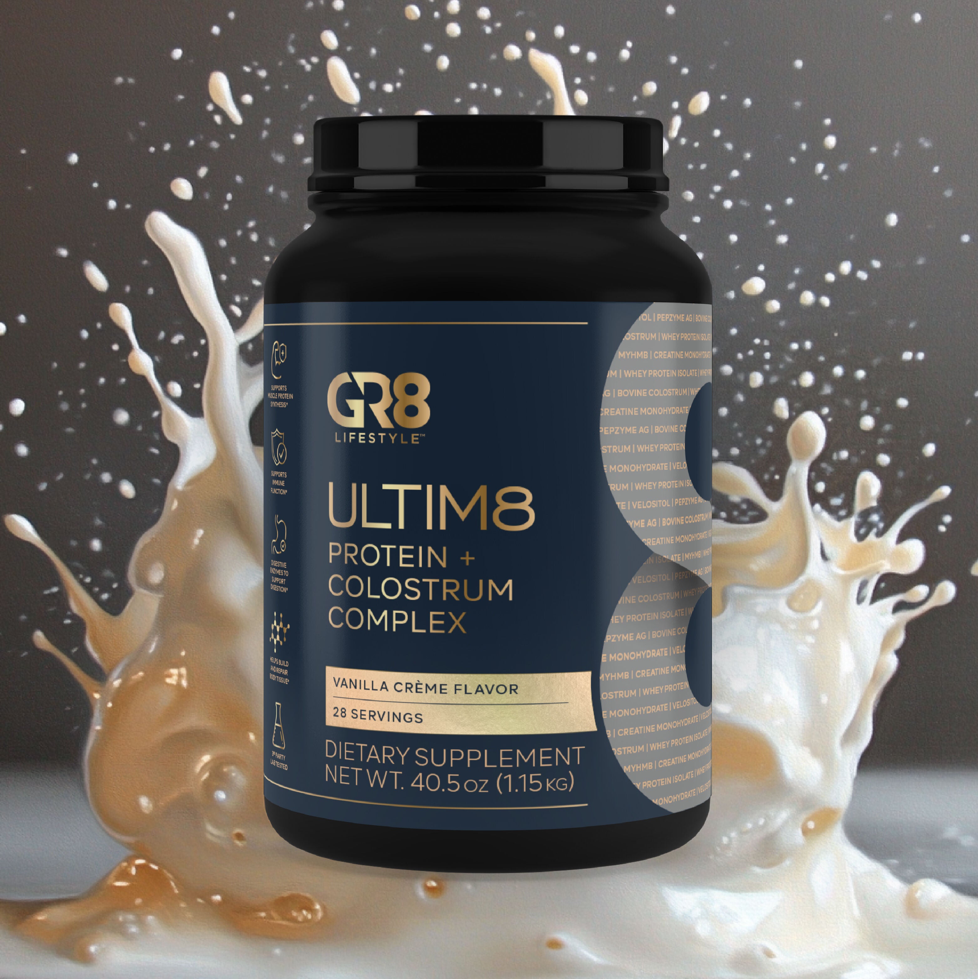 GR8 Lifestyle - Ultim8 Protein + Colostrum Complex - Vanilla Creme (28 ...