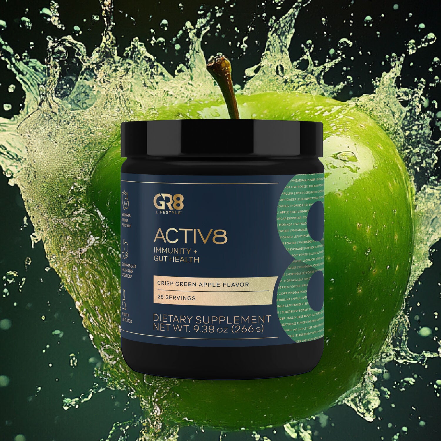 GR8 Lifestyle - Activ8 Immunity + Gut Health - Crisp Green Apple (28 Servings) | GNC