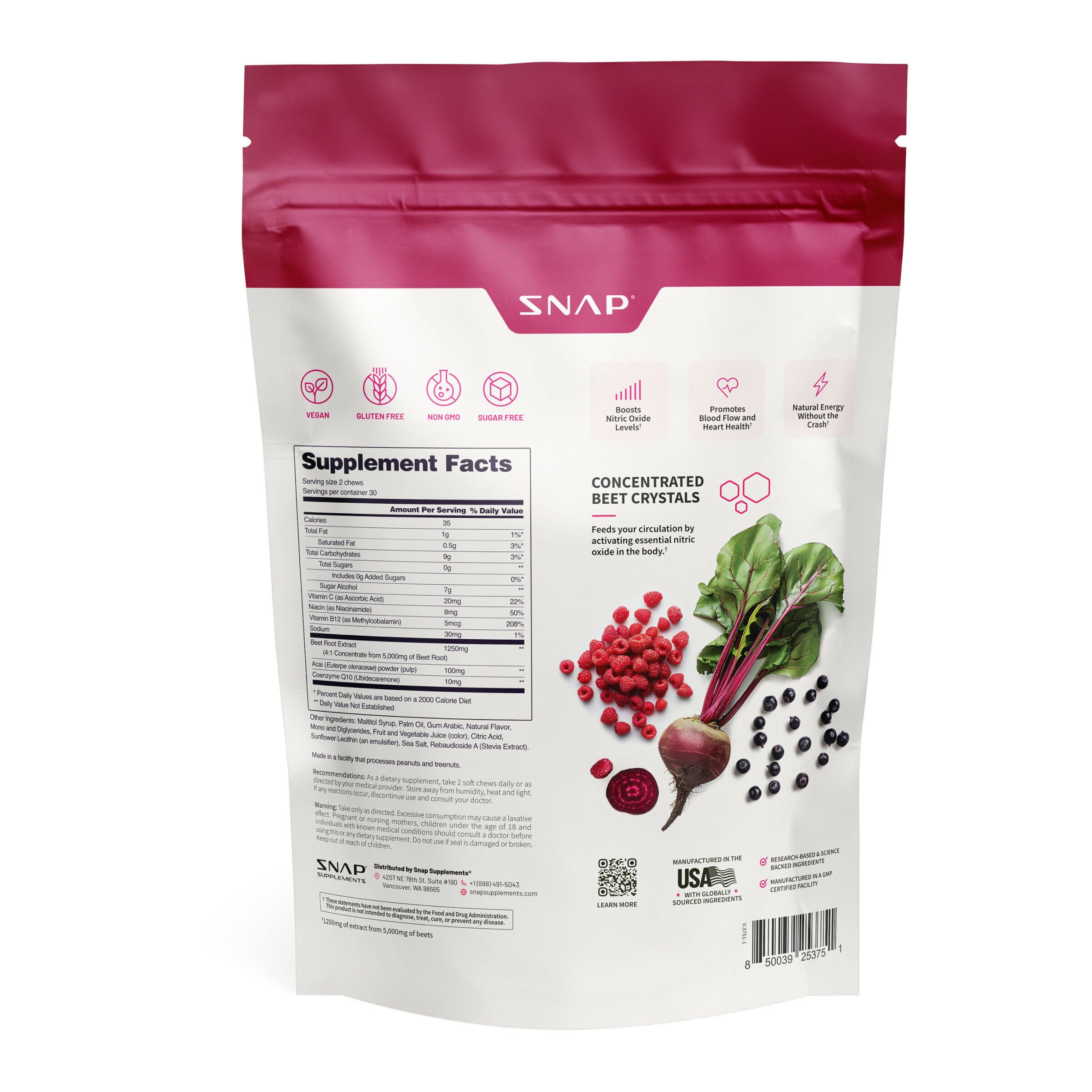 SNAP® Supplements - Nitric Oxide Beet Soft Chews - Mixed Berry - 60 ...