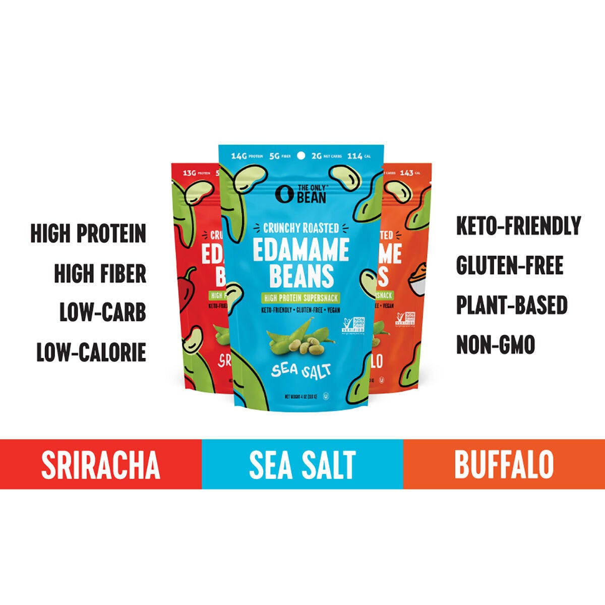 The Only Bean - Crunchy Roasted Edamame Beans - Variety Pack - 3 Bags | GNC