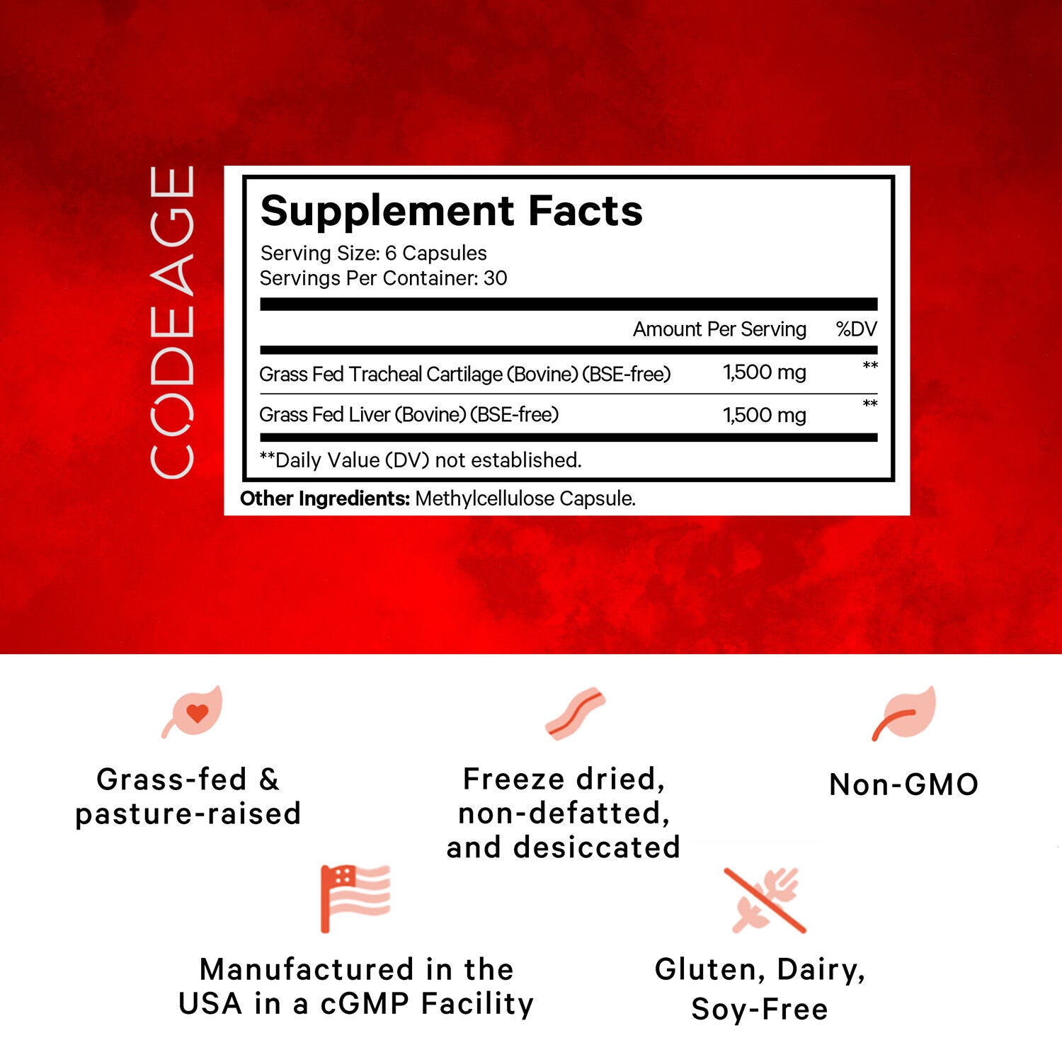 Codeage - Grass-Fed Beef Cartilage - 180 Capsules | GNC