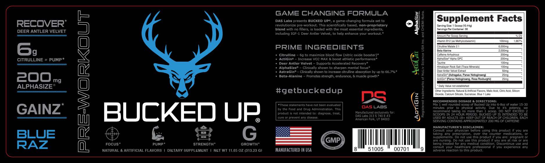 DAS Labs Bucked Up™ Pre Workout - Blue Raz | GNC