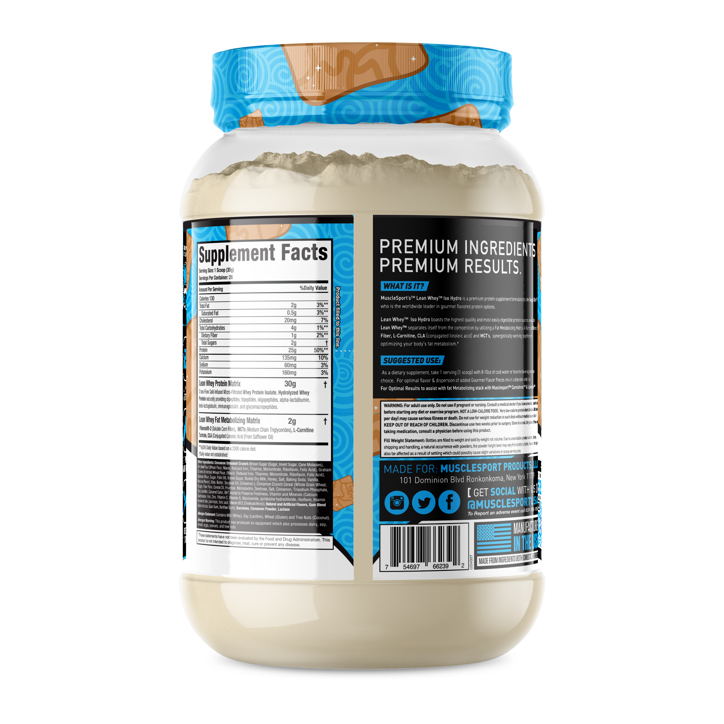 MuscleSport - Lean Whey Iso-Hydro Protein - Cinna Crunch (26 Servings ...