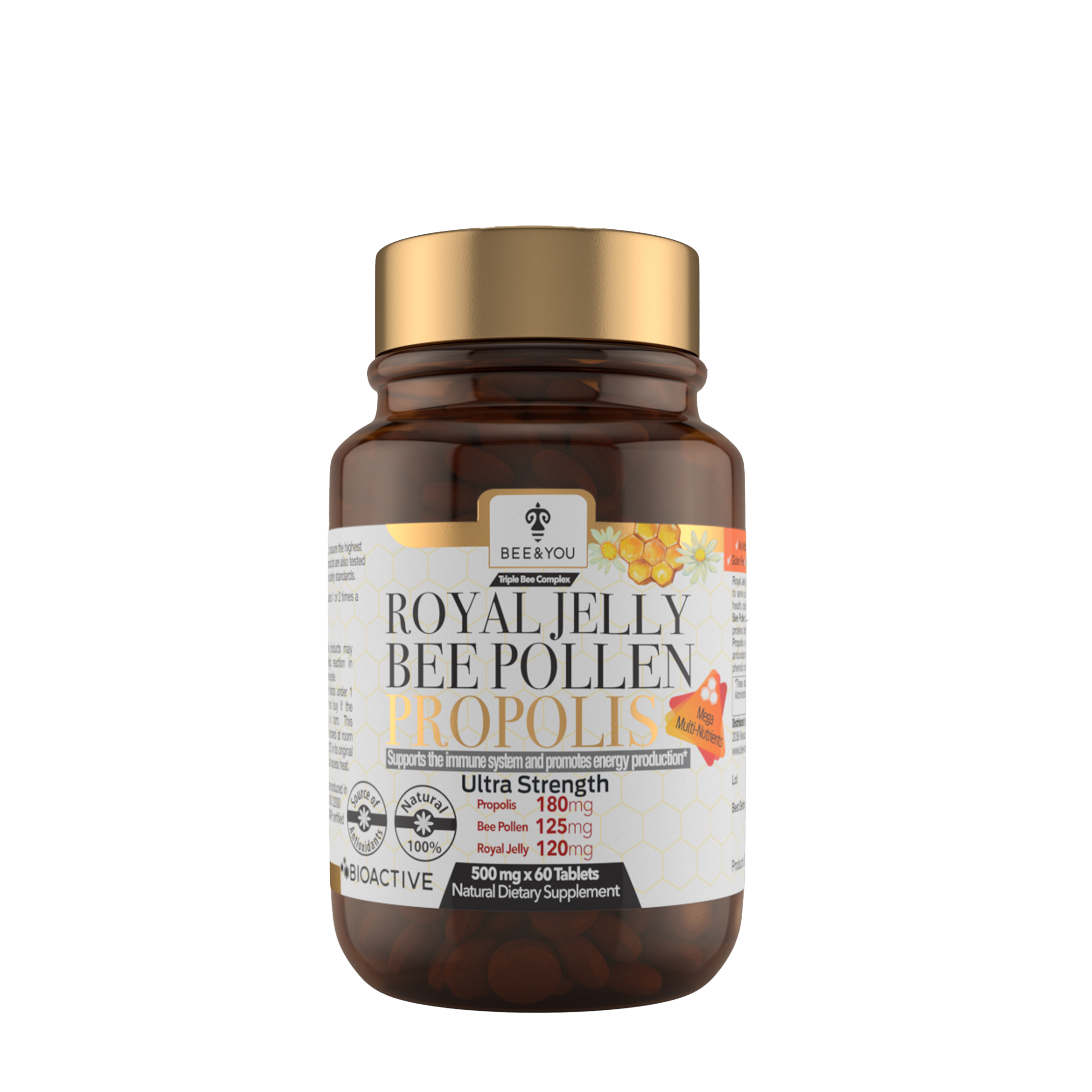 Bee & You® - Triple Bee Complex: Royal Jelly Bee Pollen Propolis 500mg - 60 Tablets | GNC