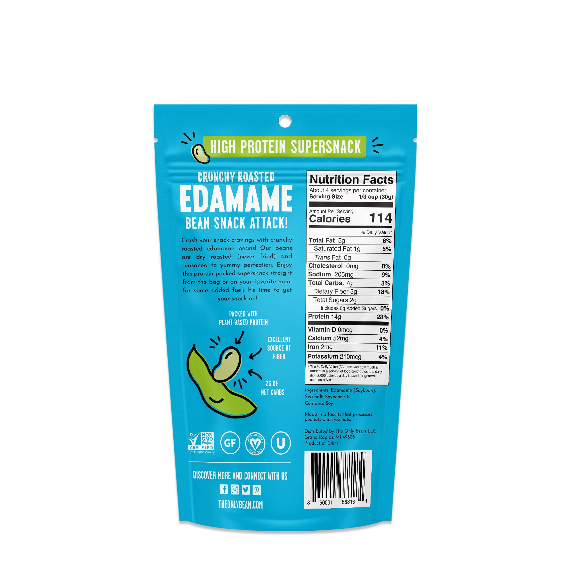 The Only Bean - Crunchy Roasted Edamame Beans - Sea Salt - 3 Bags | GNC