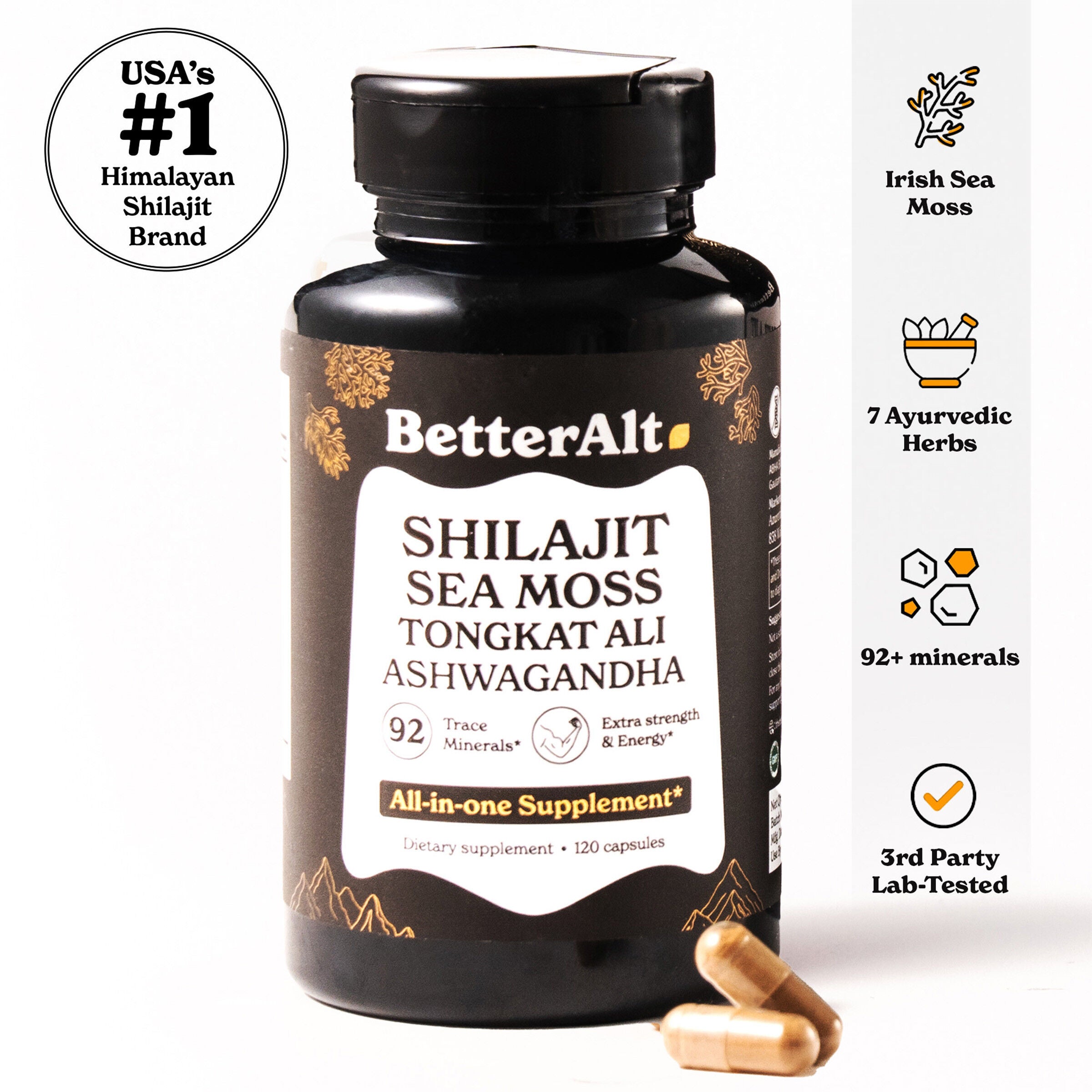 BetterAlt - Shilajit Sea Moss - 120 Capsules (60 Servings) | GNC