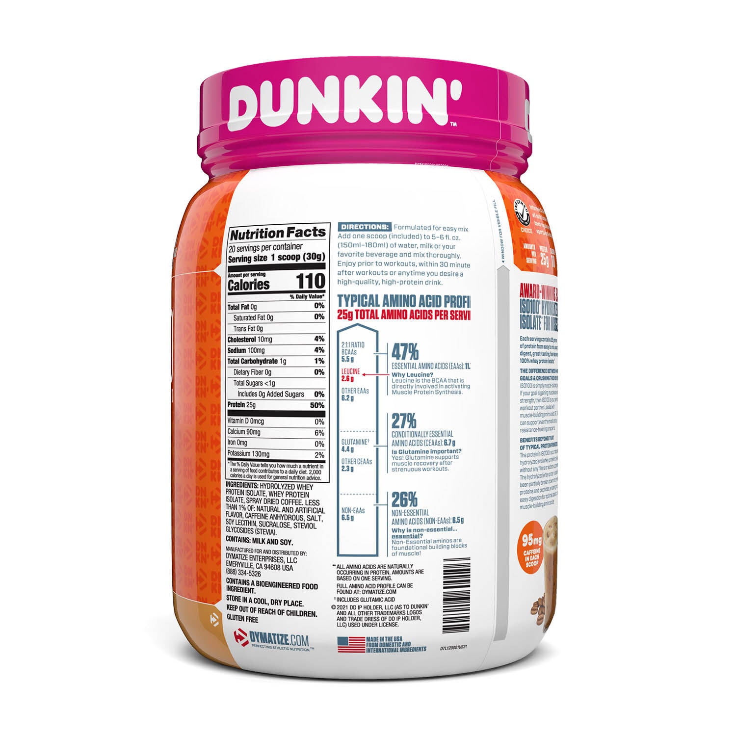 Dymatize ISO 100 Hydrolyzed Protein Powder Dunkin Cappuccino | GNC