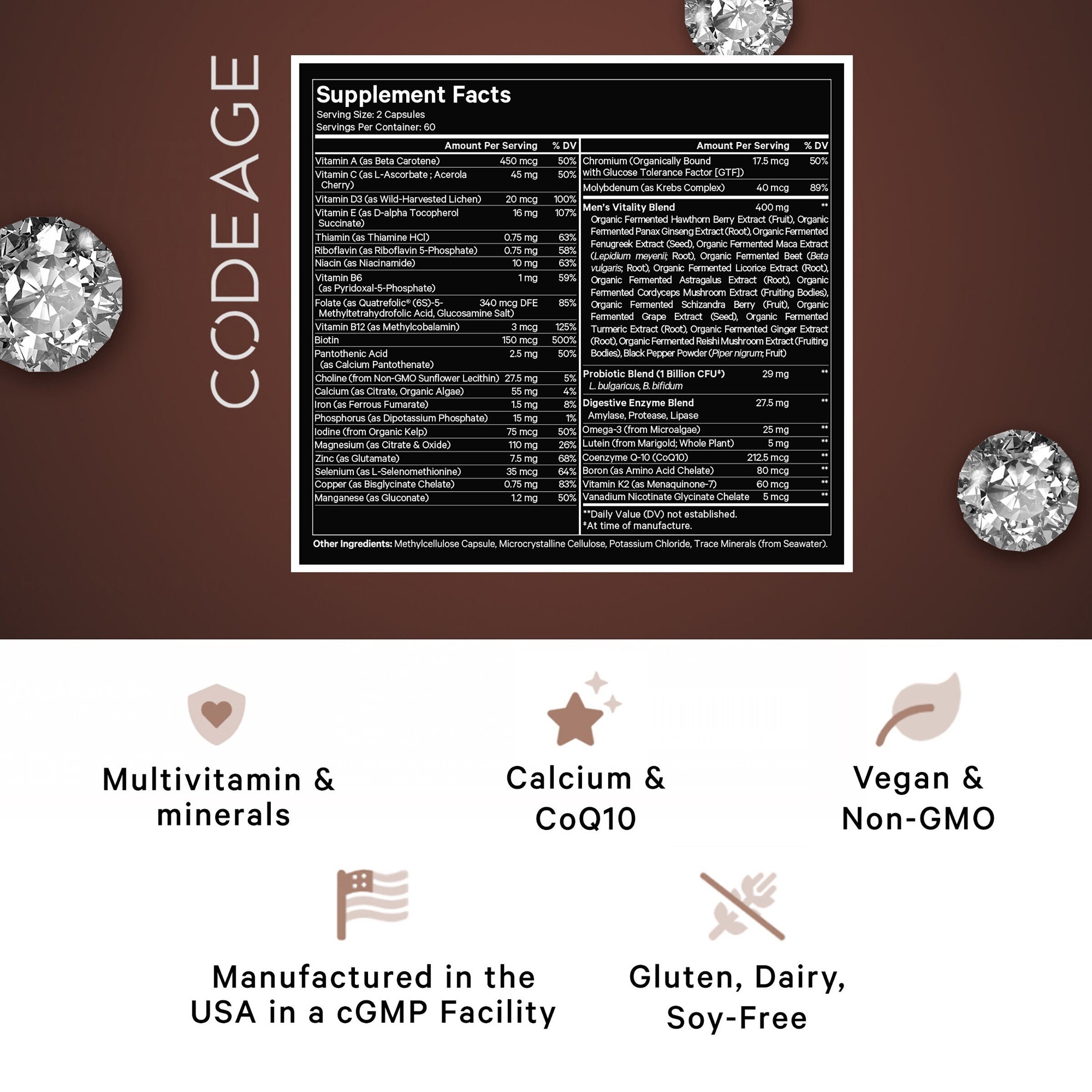 Codeage - Men's Fermented Multivitamin - 120 Capsules (60 Servings) | GNC