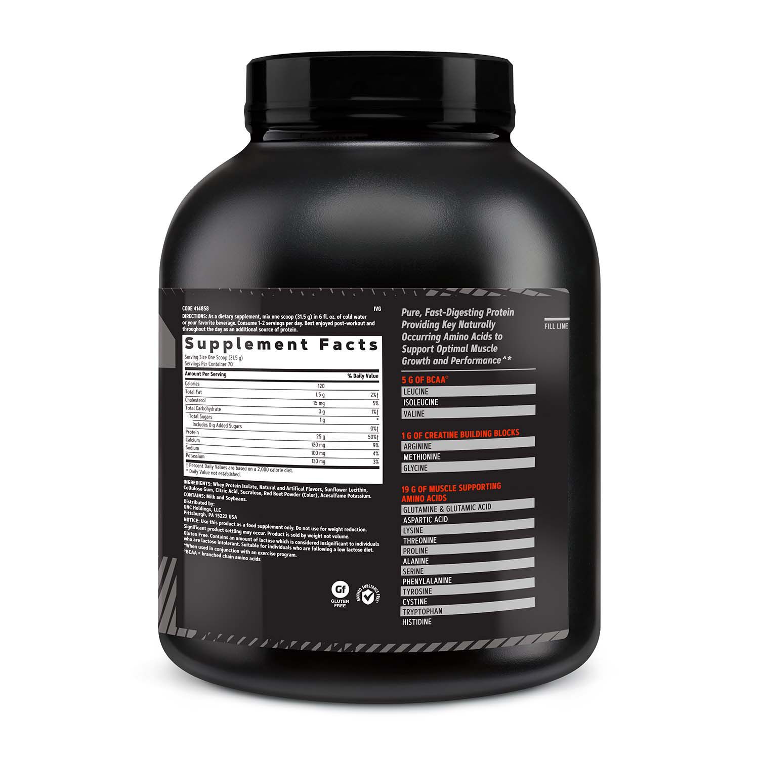 GNC AMP Pure Whey Isolate Protein Strawberry 70 Servings | GNC