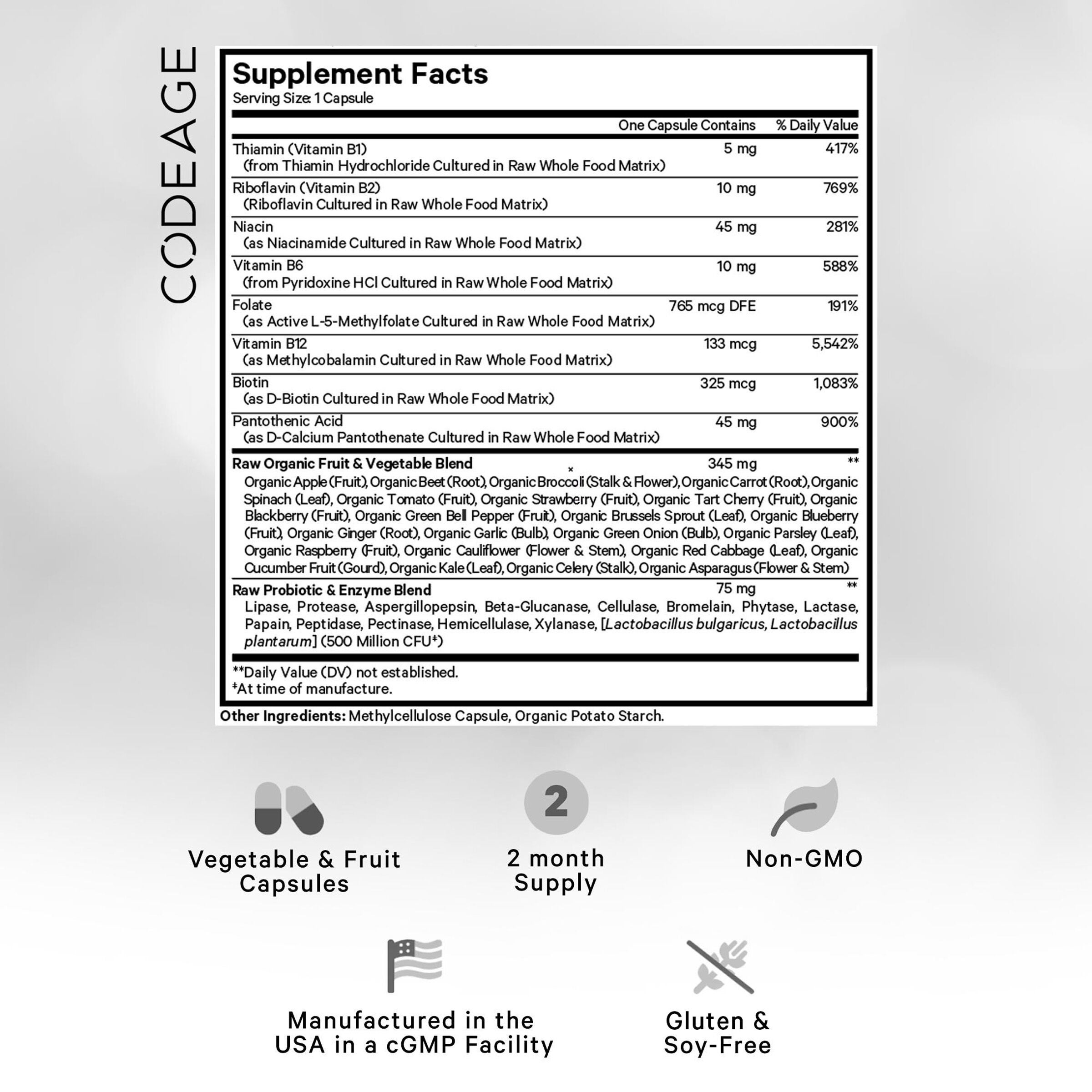 Codeage - Raw Vitamin B-Complex - 60 Vegetable Capsules (60 Servings) | GNC