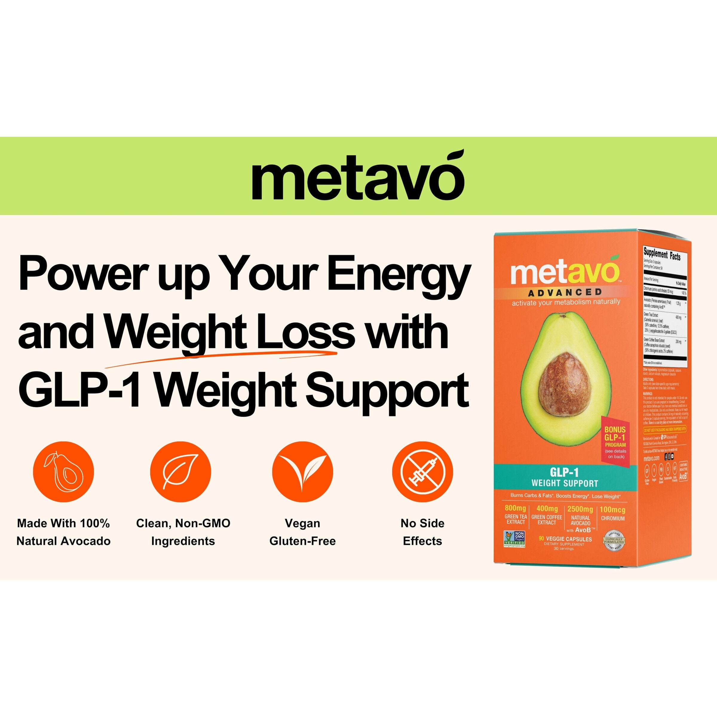 Metavo - Advanced GLP-1 Weight Support - 180 Veggie Capsules (60 ...