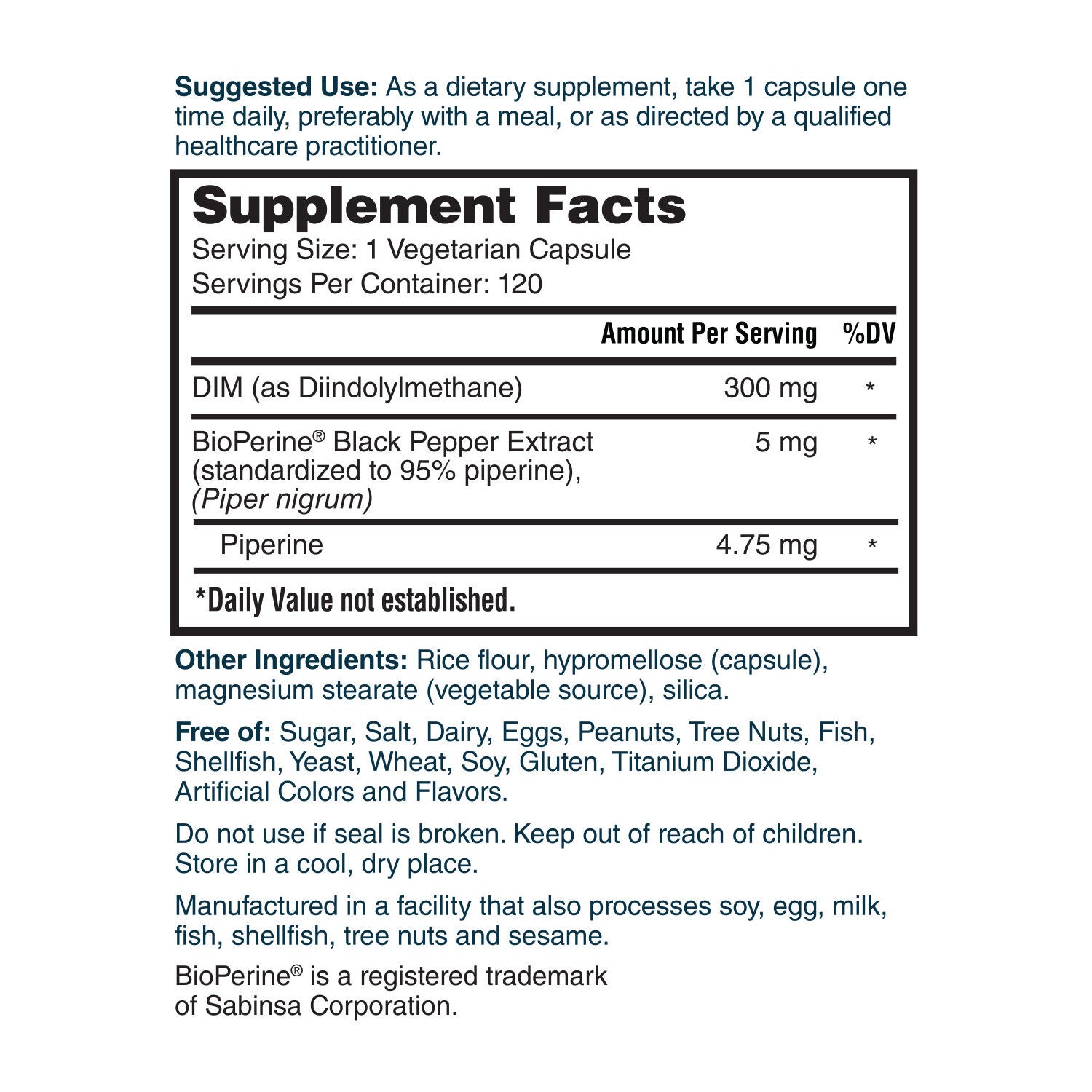 Nature's Lab® - DIM 300mg with BioPerine - 120 Vegetarian Capsules (120 ...