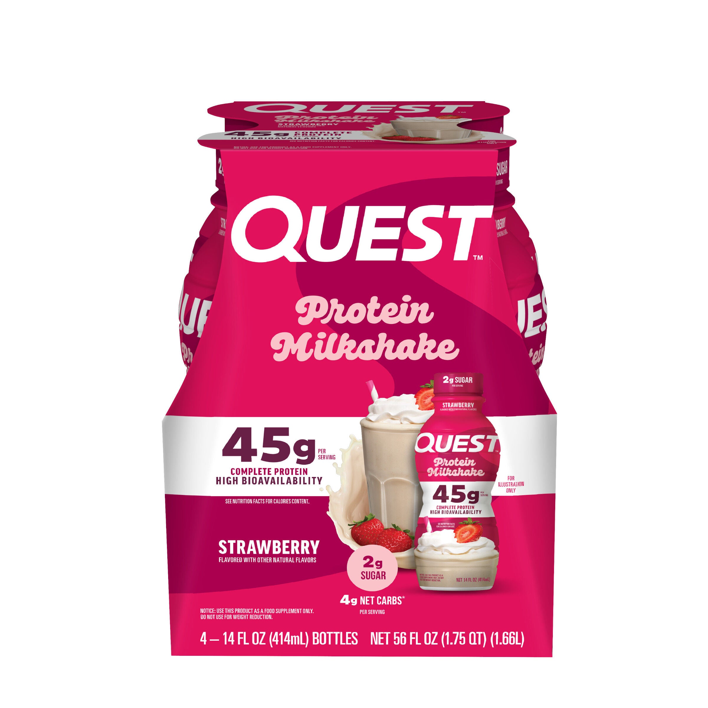Quest® - Protein Milkshake RTD - Strawberry - 14 fl oz (4 Bottles) | GNC