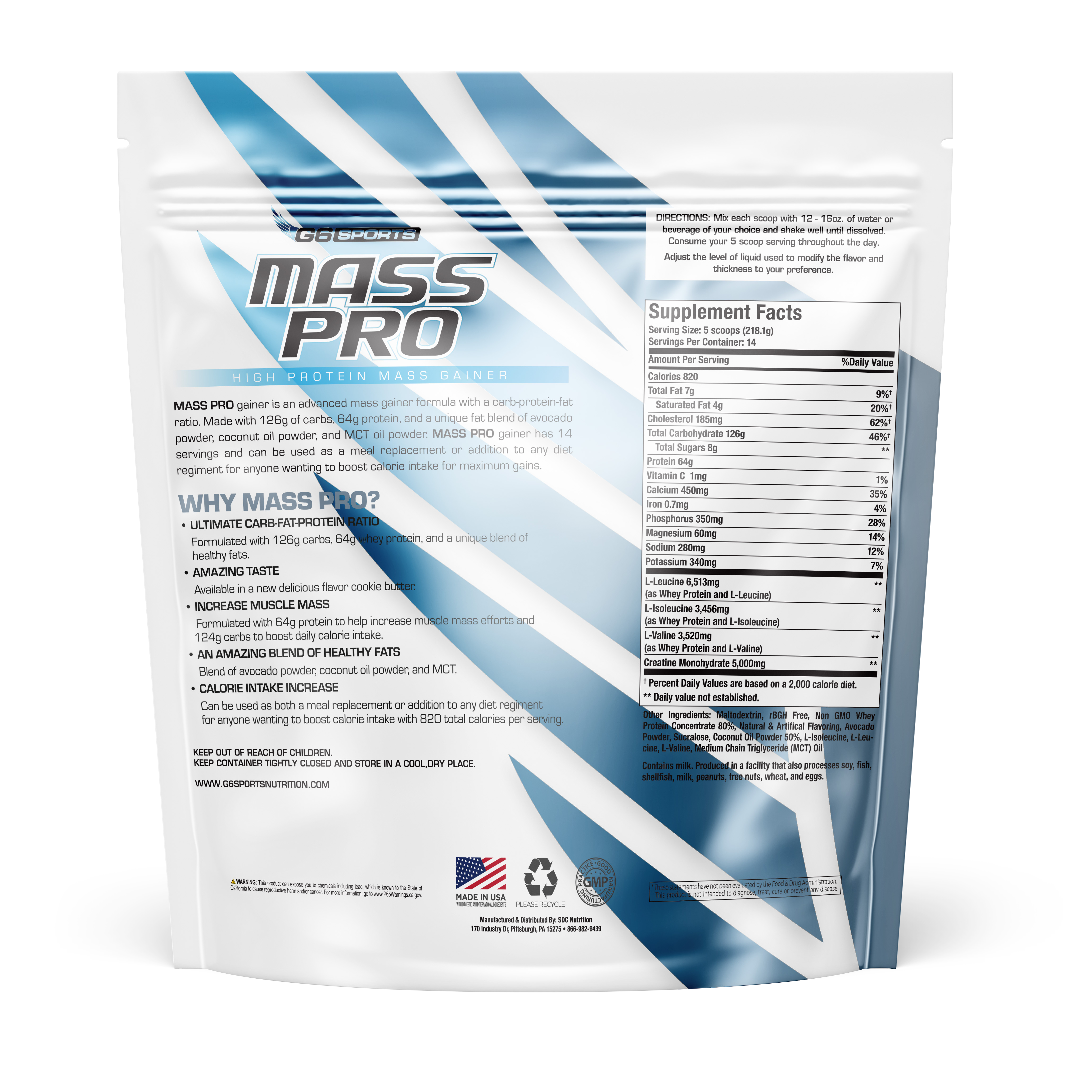 G6 Sports - Mass Pro High Protein Mass Gainer - Cookie Butter (14 ...