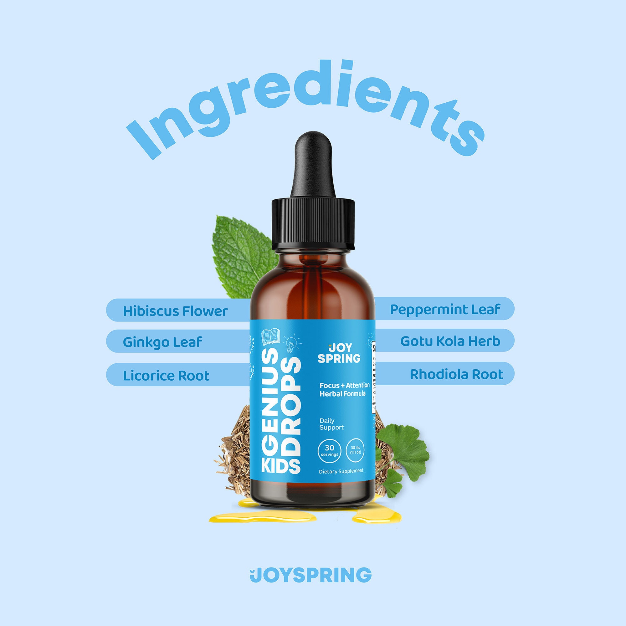 Joy Spring - Genius Drops for Kids - Natural Kids Focus Supplement for ...