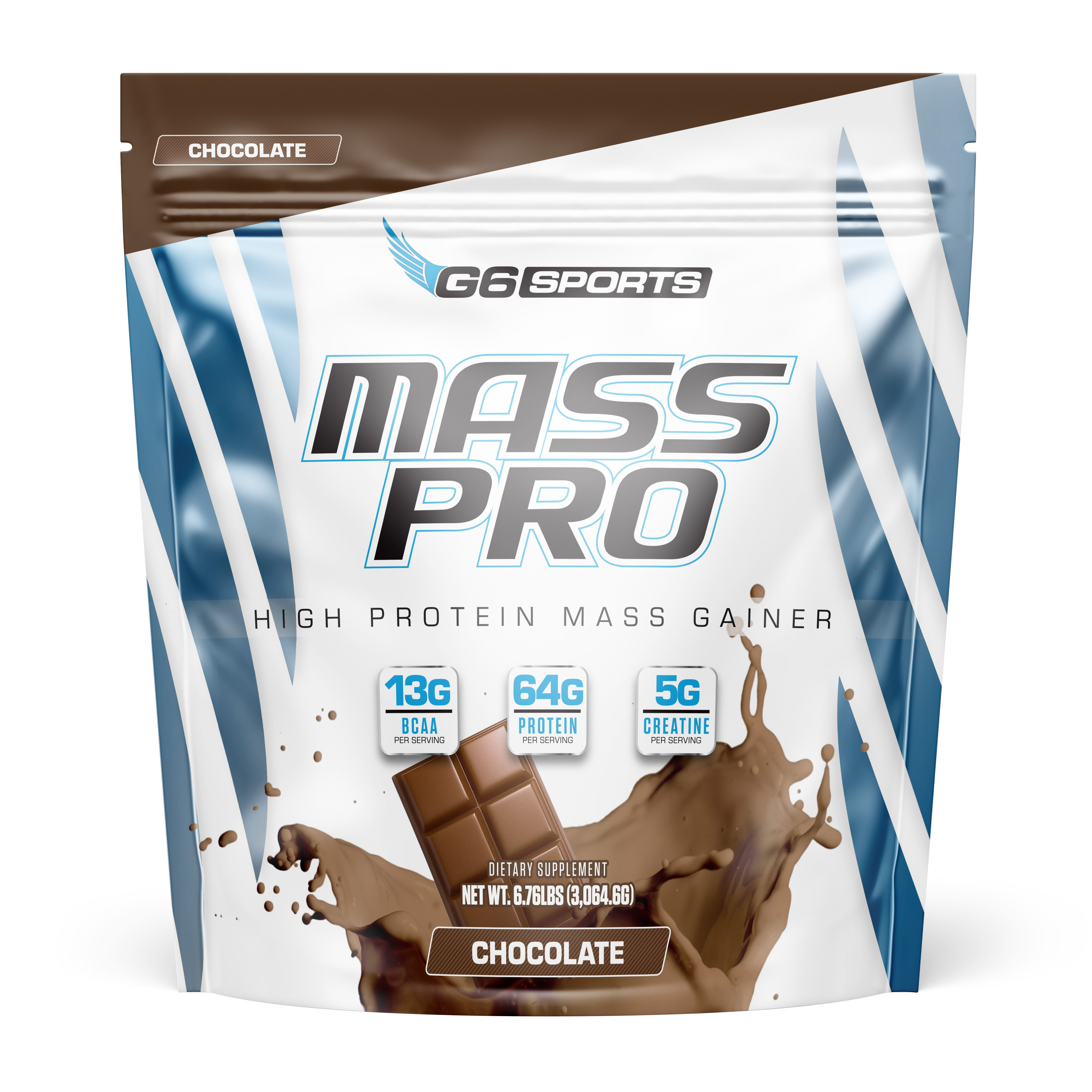 G6 Sports Nutrition Mass Pro High Protein Mass Gainer 64g Protein Avocado Powder Coconut Oil Powder MCT Oil Powder 6.76lb Jar Chocolate