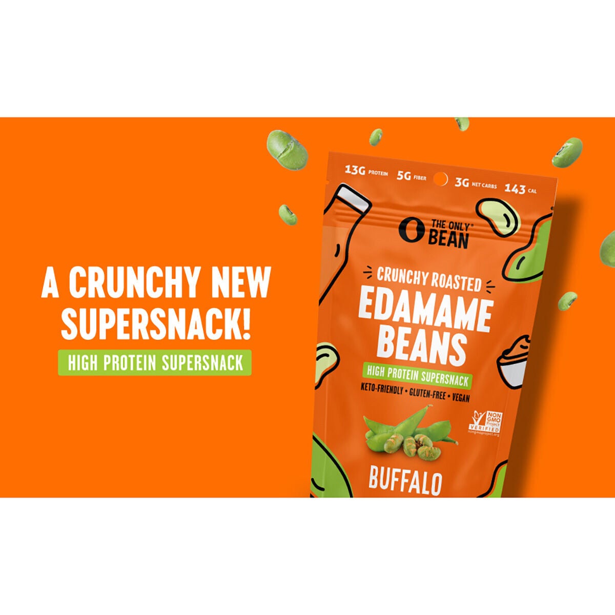 The Only Bean - Crunchy Roasted Edamame Beans - Buffalo - 3 Bags | GNC