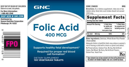GNC Folic Acid 400mcg | GNC