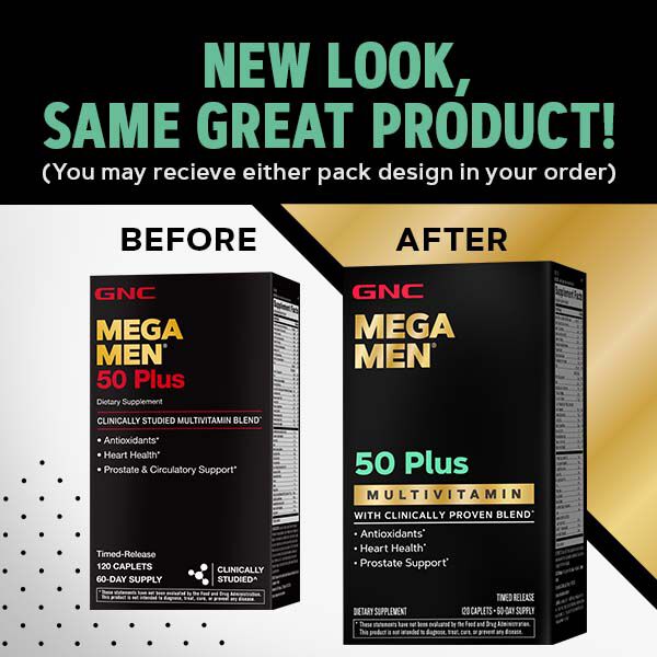 GNC Mega Men® - 50 Plus Multivitamin - 120 Caplets (60 Servings) | GNC
