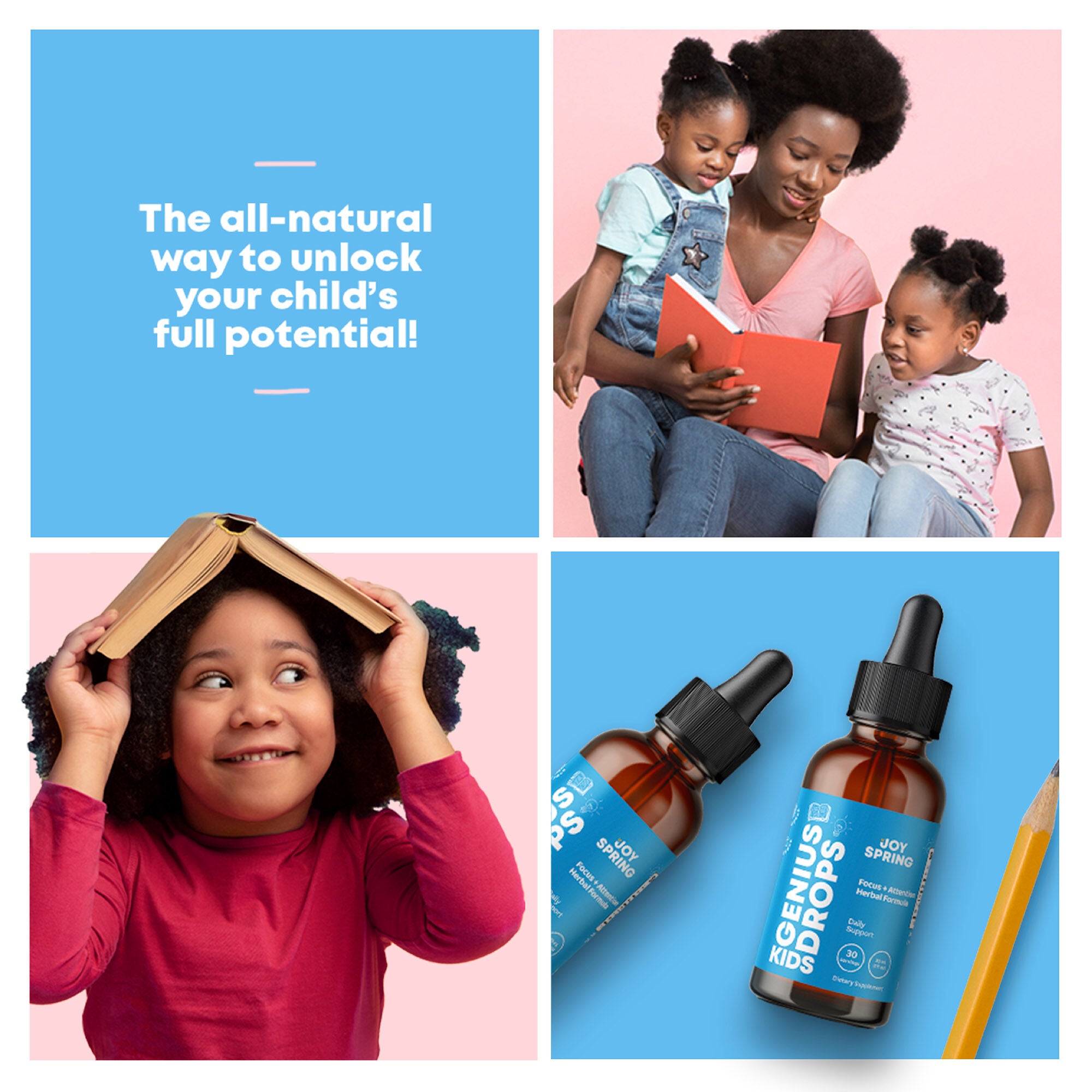 Joy Spring - Genius Drops for Kids - Natural Kids Focus Supplement for ...