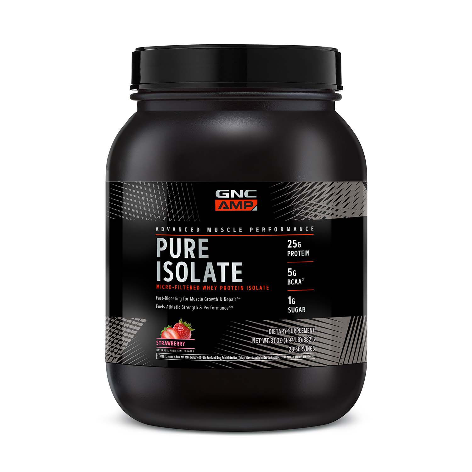 GNC AMP Pure Whey Isolate Protein Strawberry 28 Servings | GNC