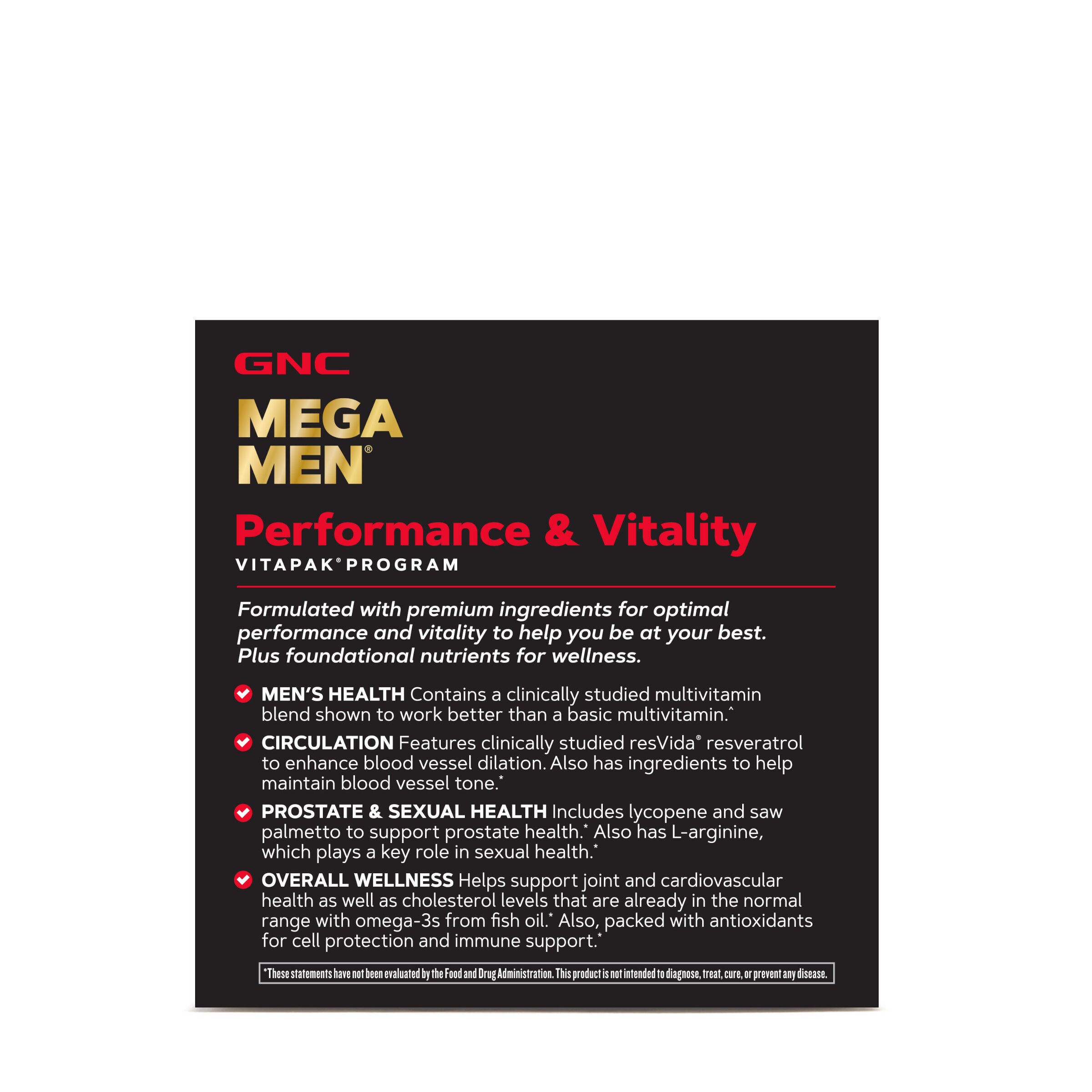 GNC Mega Men Performance & Vitality Vitapak Program (30 Pack) | GNC