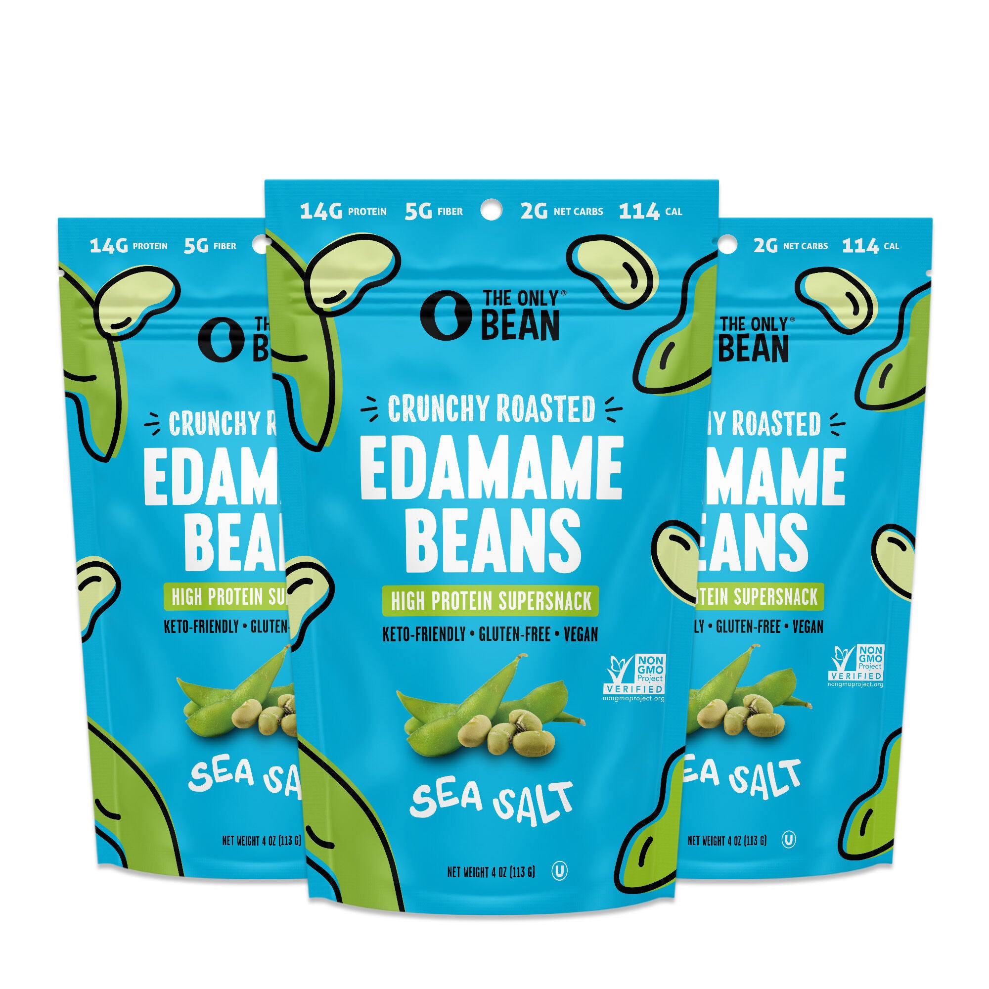 The Only Bean - Crunchy Roasted Edamame Beans - Sea Salt - 3 Bags | GNC