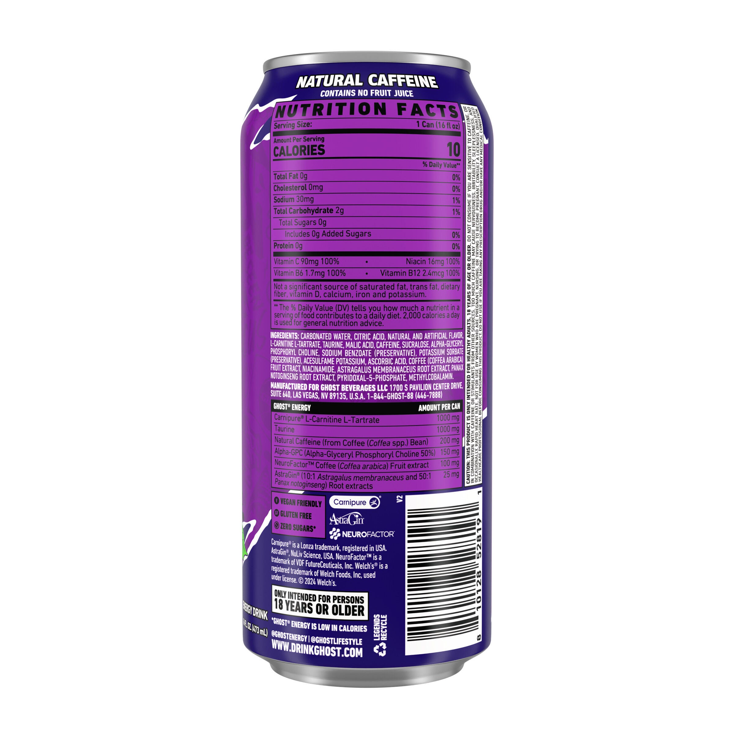 GHOST® - Energy Drink - Welch's Grape® - 16 fl oz. (12 Cans) | GNC