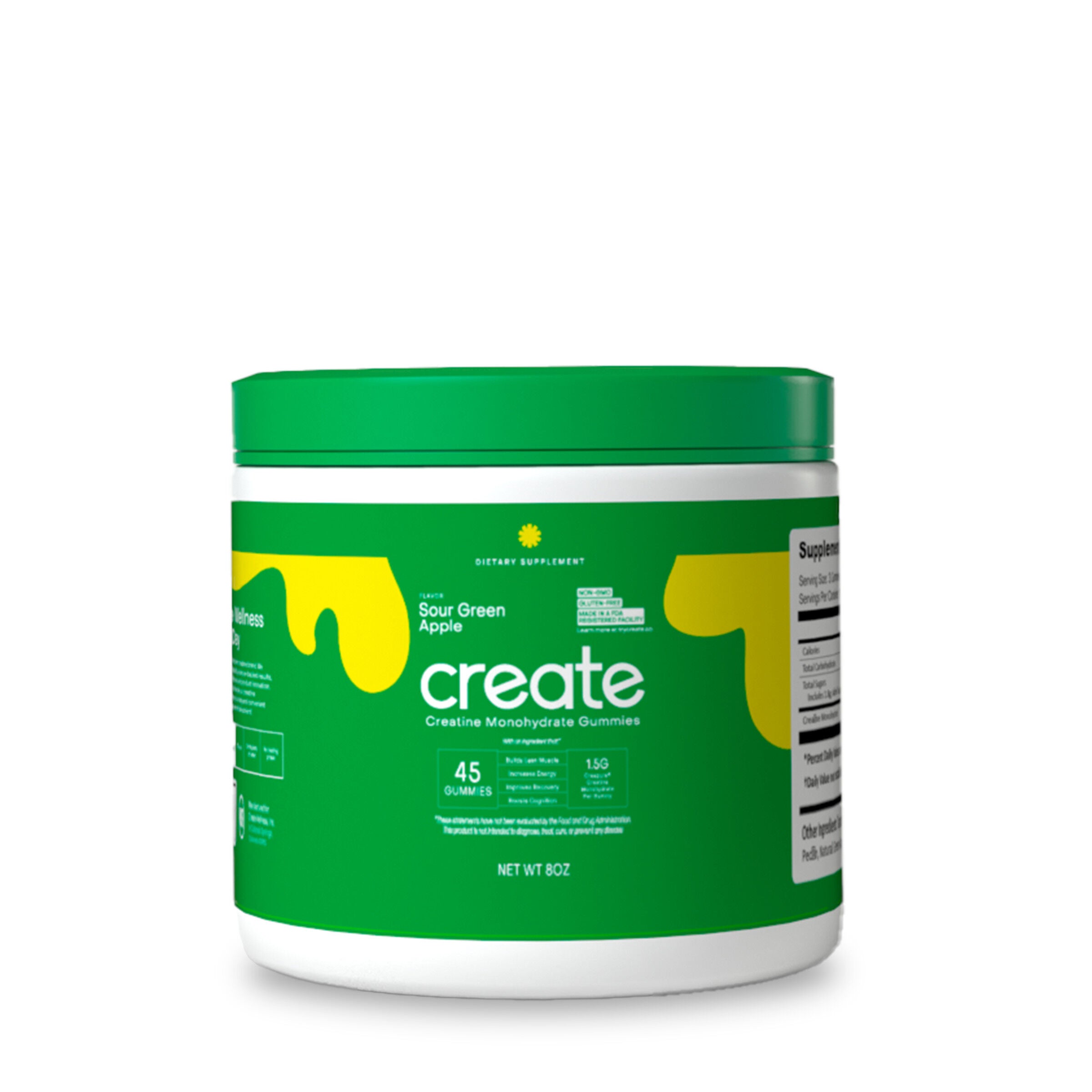 Create Wellness - Creatine Monohydrate Gummies - Sour Green Apple - 45 ...