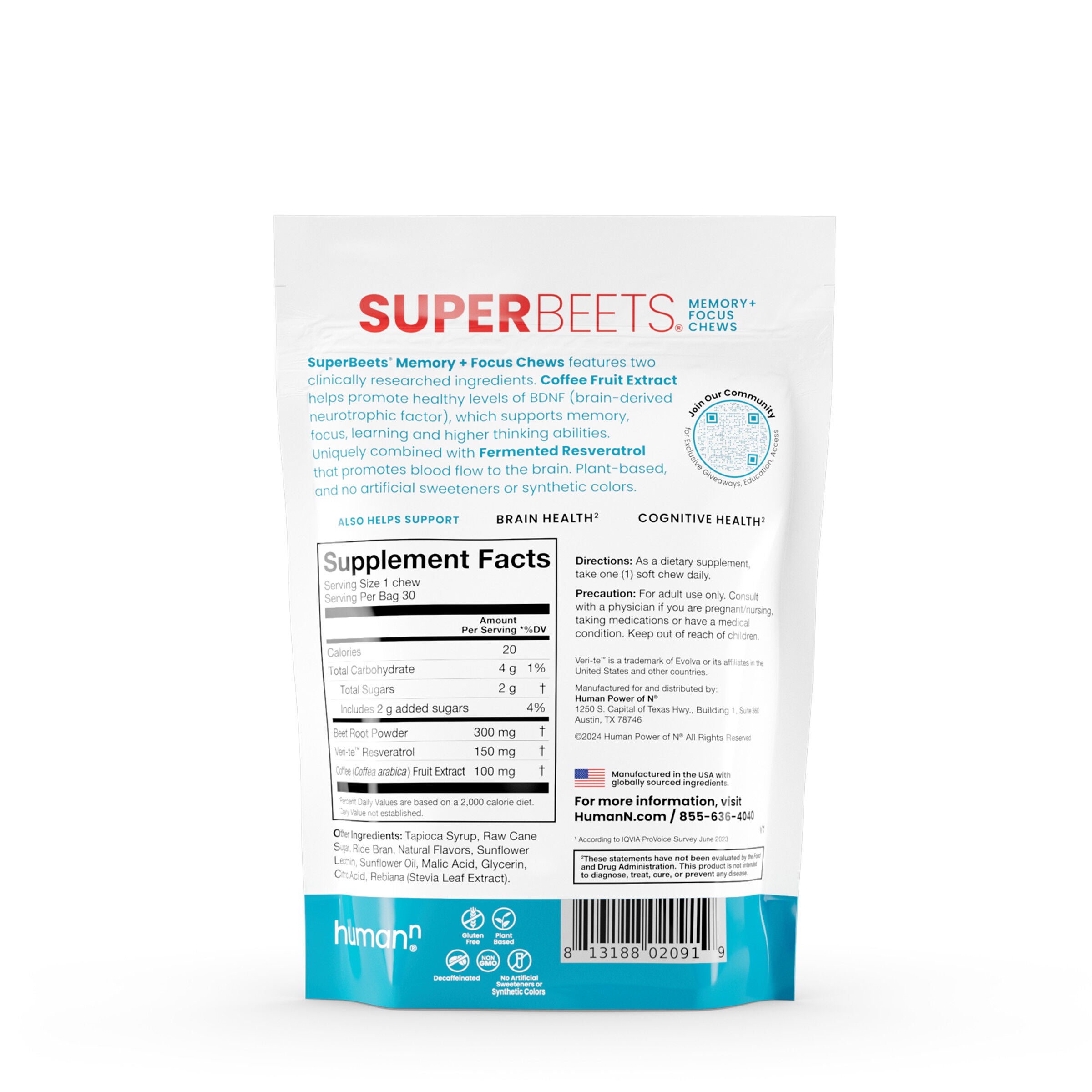 SuperBeets Memory + Focus - Blueberry Pomegranate (30 Chews) | GNC
