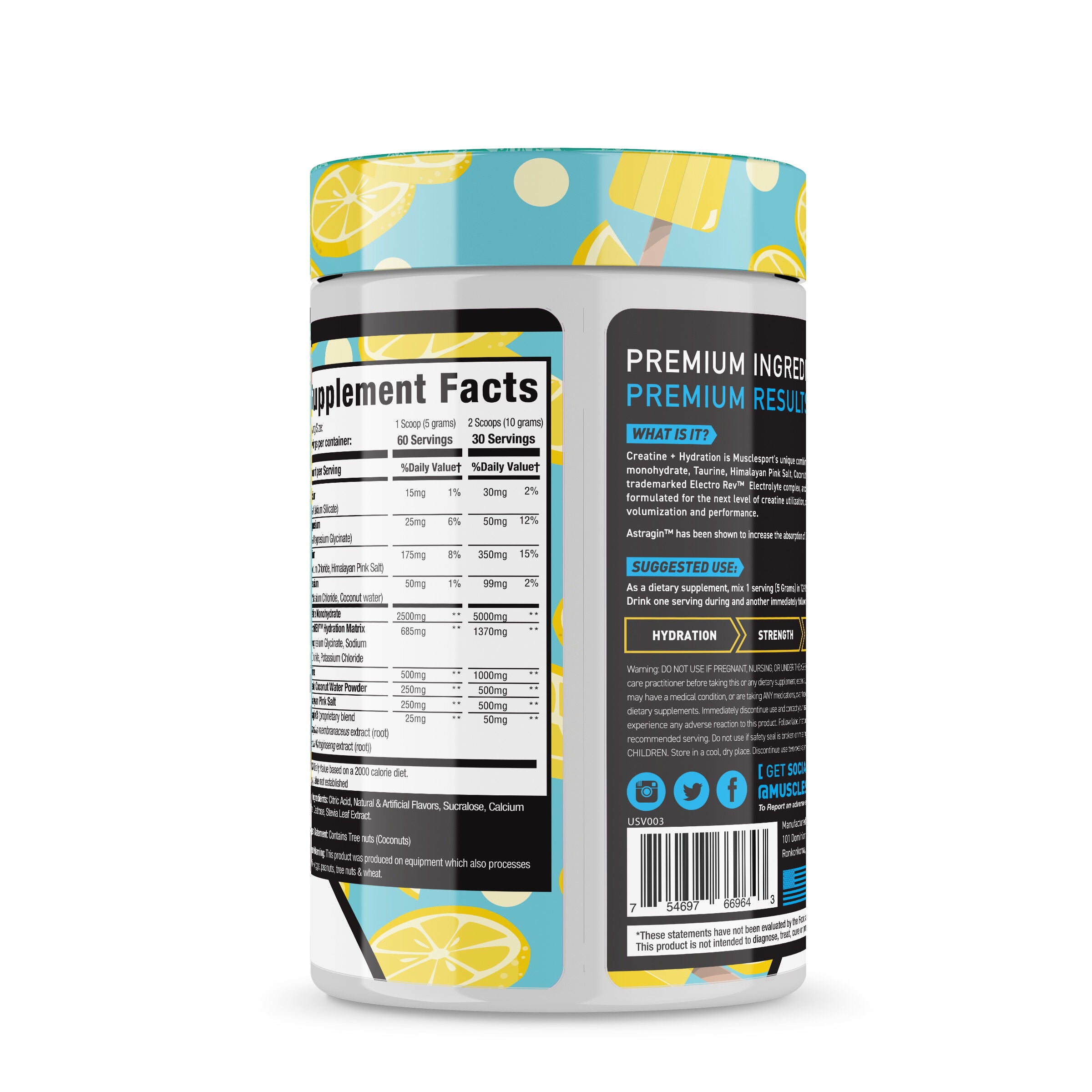 MuscleSport - Creatine and Hydration - Lemon Italian Ice (60 Servings ...