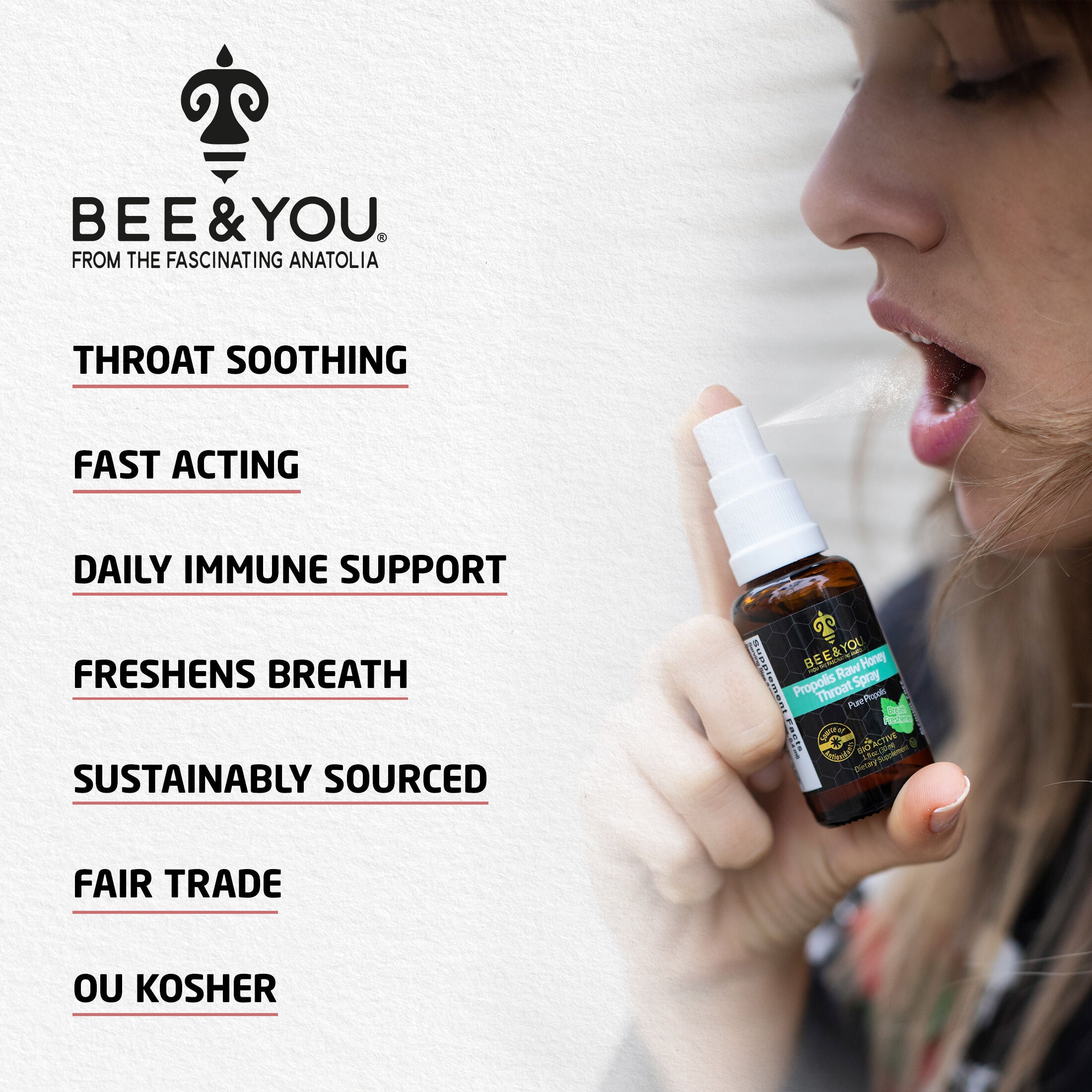 Bee & You® - Propolis Raw Honey Throat Spray: 6% Pure Propolis - 30ml | GNC