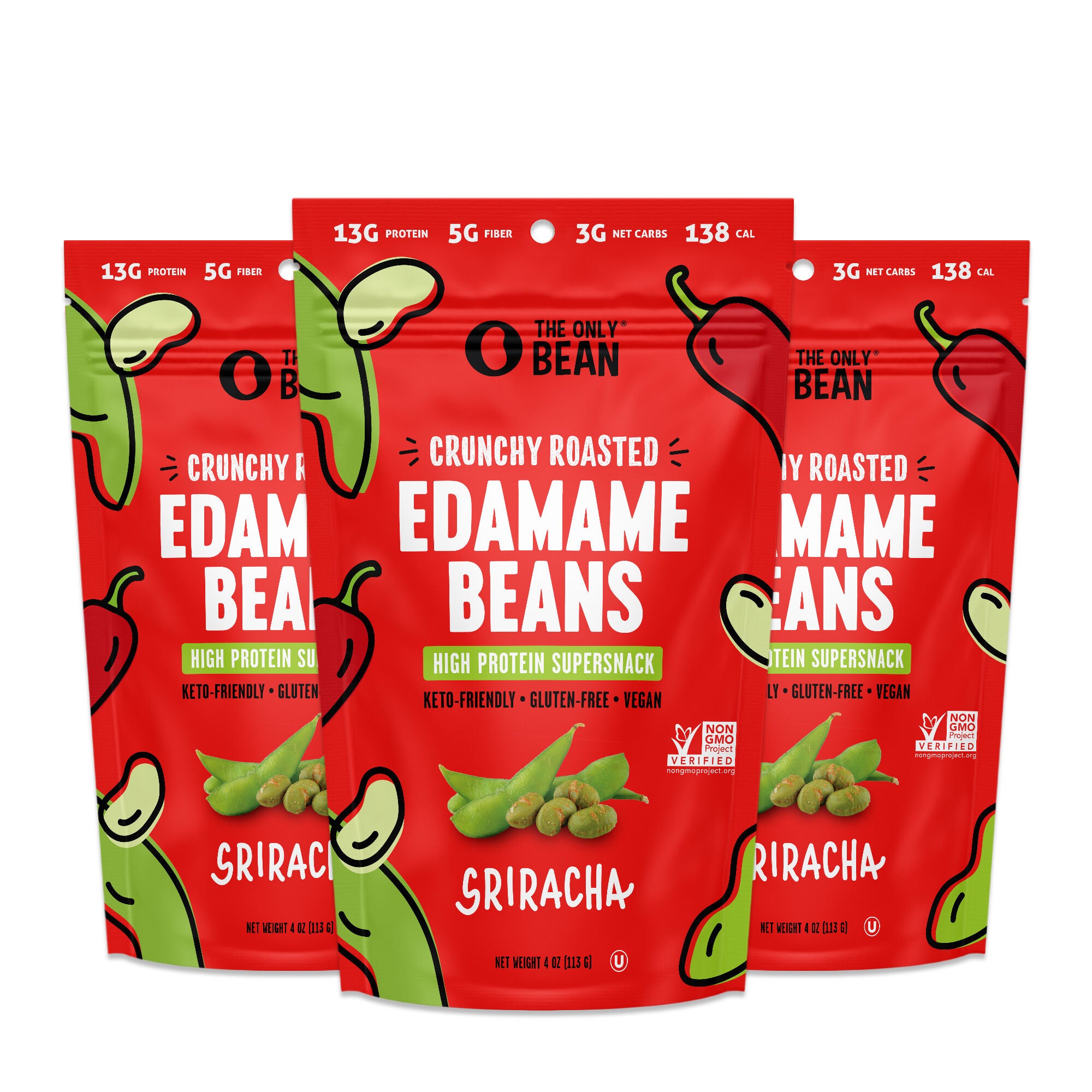 The Only Bean - Crunchy Roasted Edamame Beans - Sriracha - 3 Bags | GNC