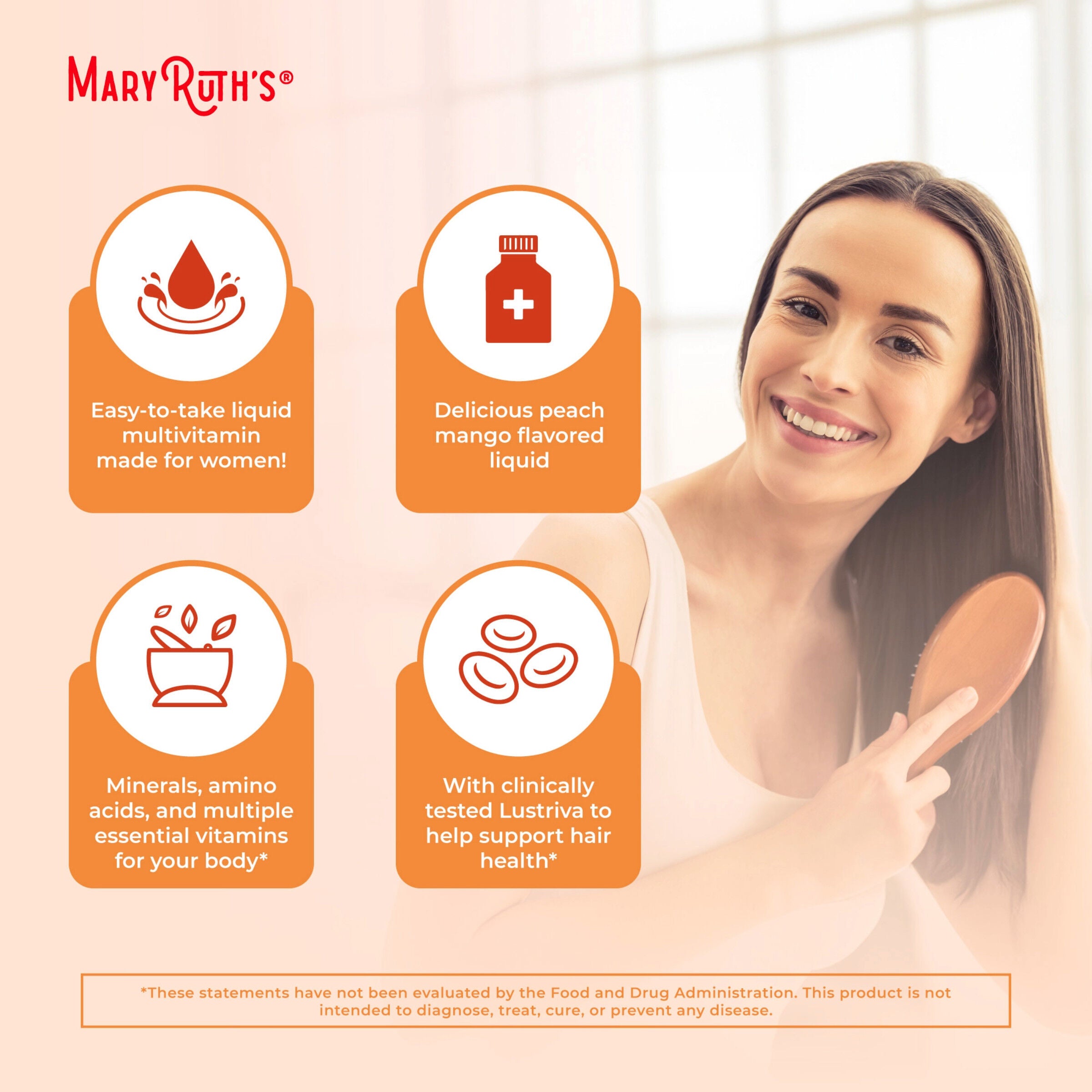 Mary Ruth's - Liquid Morning Multivitamin + Hair Growth - Peach Mango ...