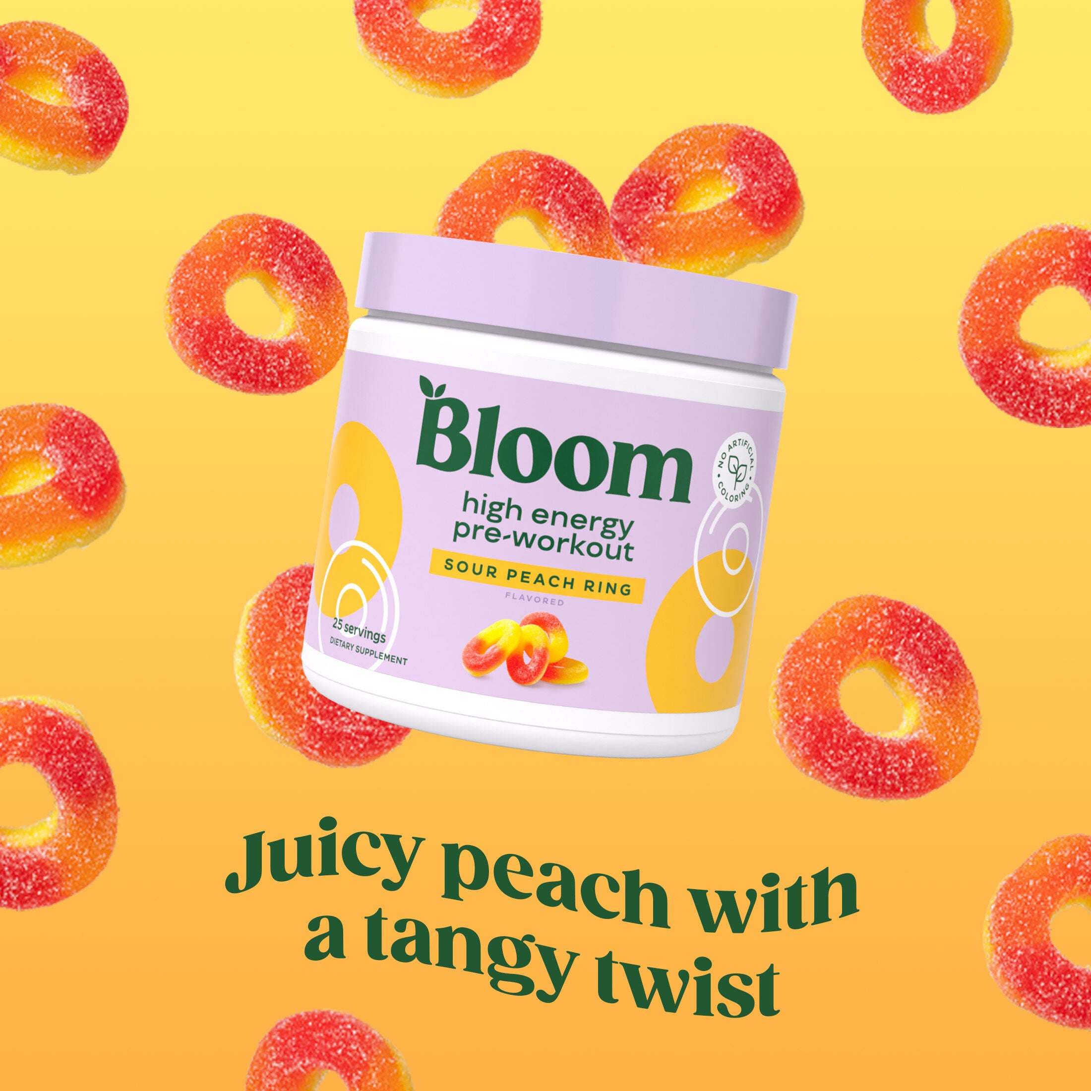 Bloom - High Energy Pre-Workout - Sour Peach Ring - 25 Servings | GNC