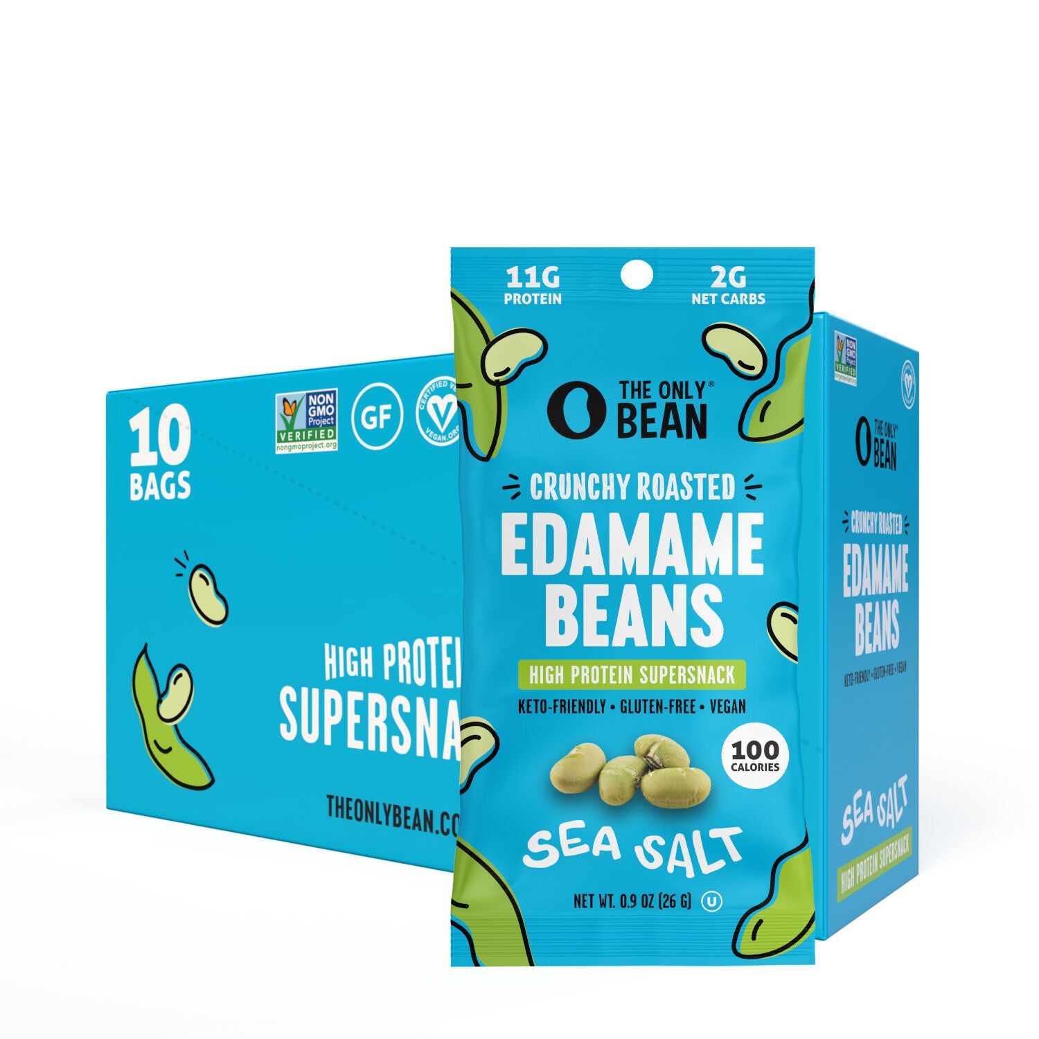 The Only Bean - Crunchy Roasted Edamame Beans - Sea Salt - 10 Bags | GNC