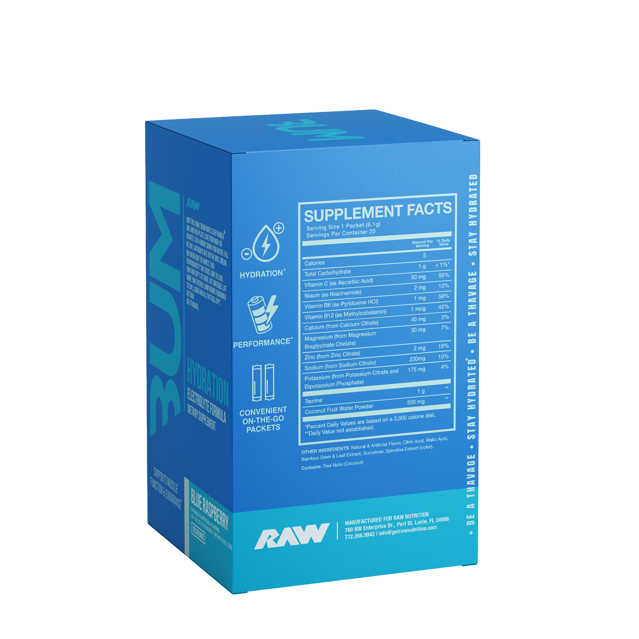 Raw Nutrition - Hydration Electrolyte Formula - Blue Raspberry (20 ...