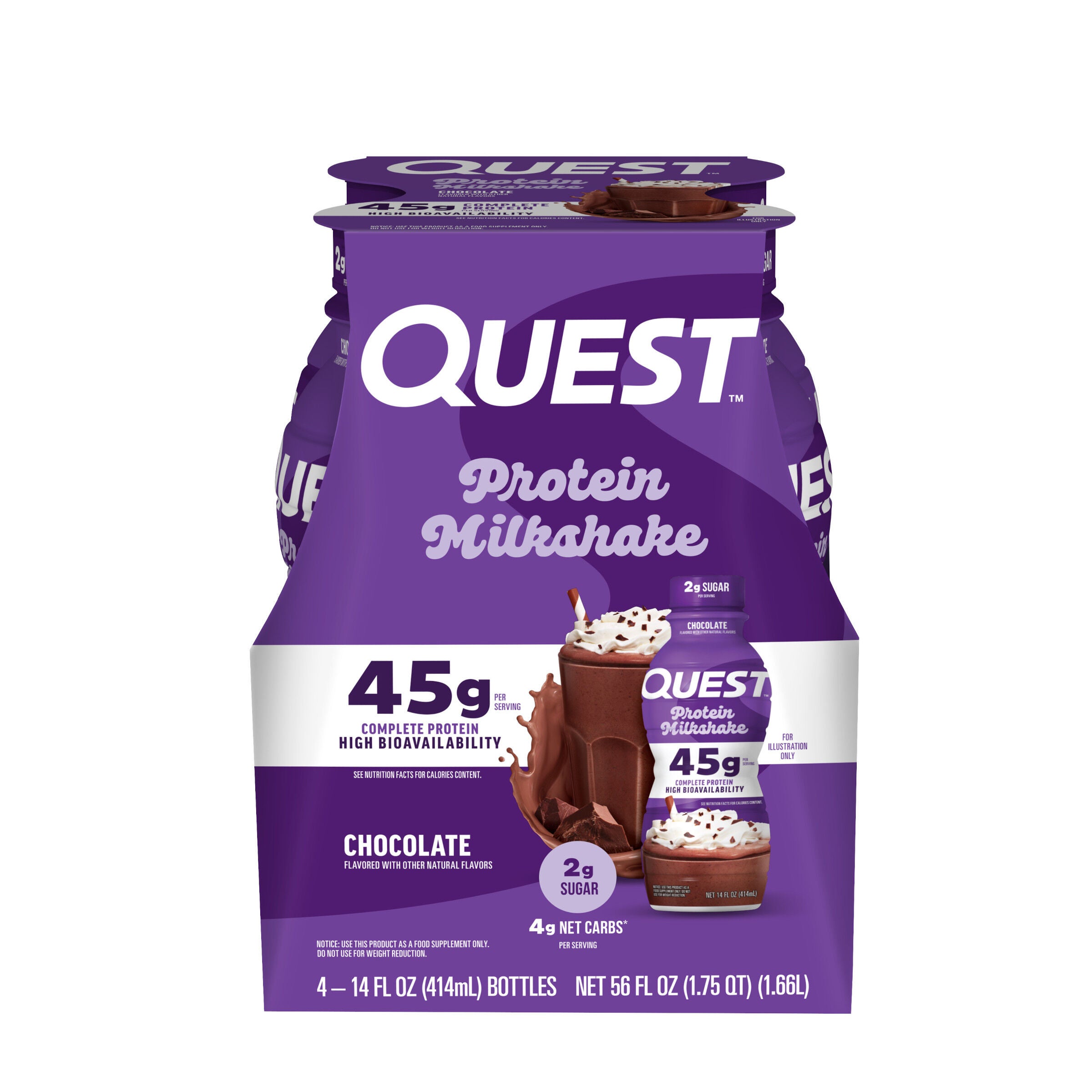 Quest® - Protein Milkshake RTD - Chocolate - 14 fl oz (4 Bottles) | GNC